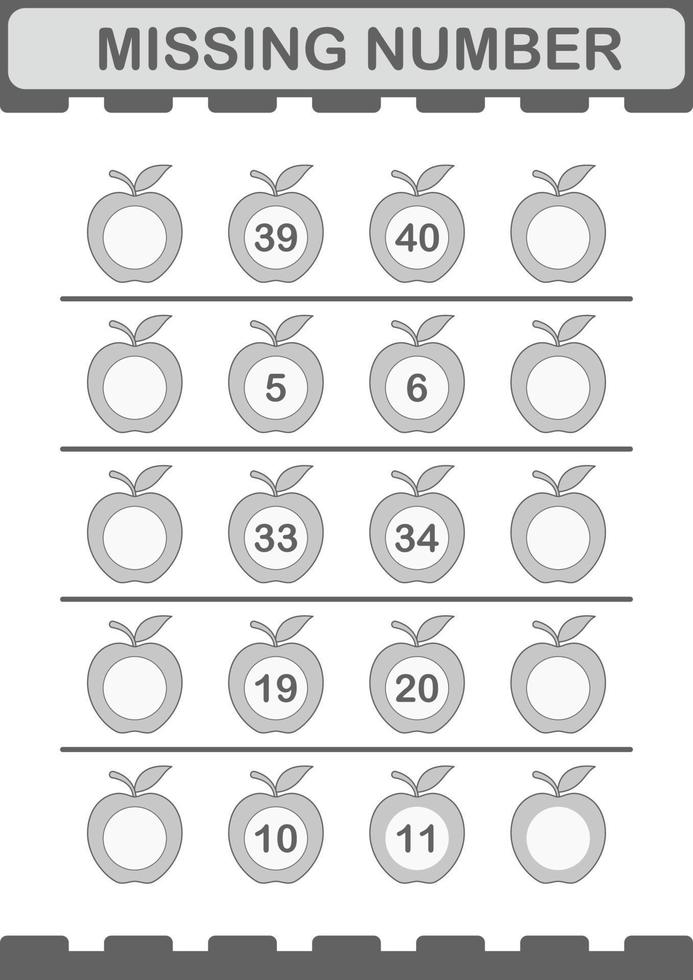 Missing number with Apple. Worksheet for kids 8827494 Vector Art at ...