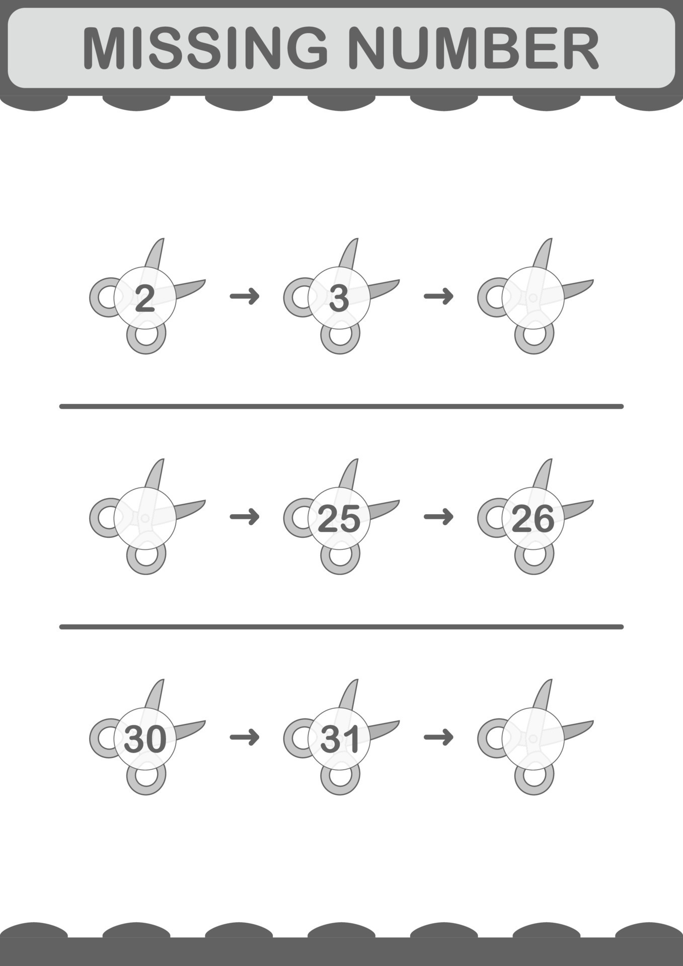 Missing number with Scissor. Worksheet for kids 8827586 Vector Art at ...