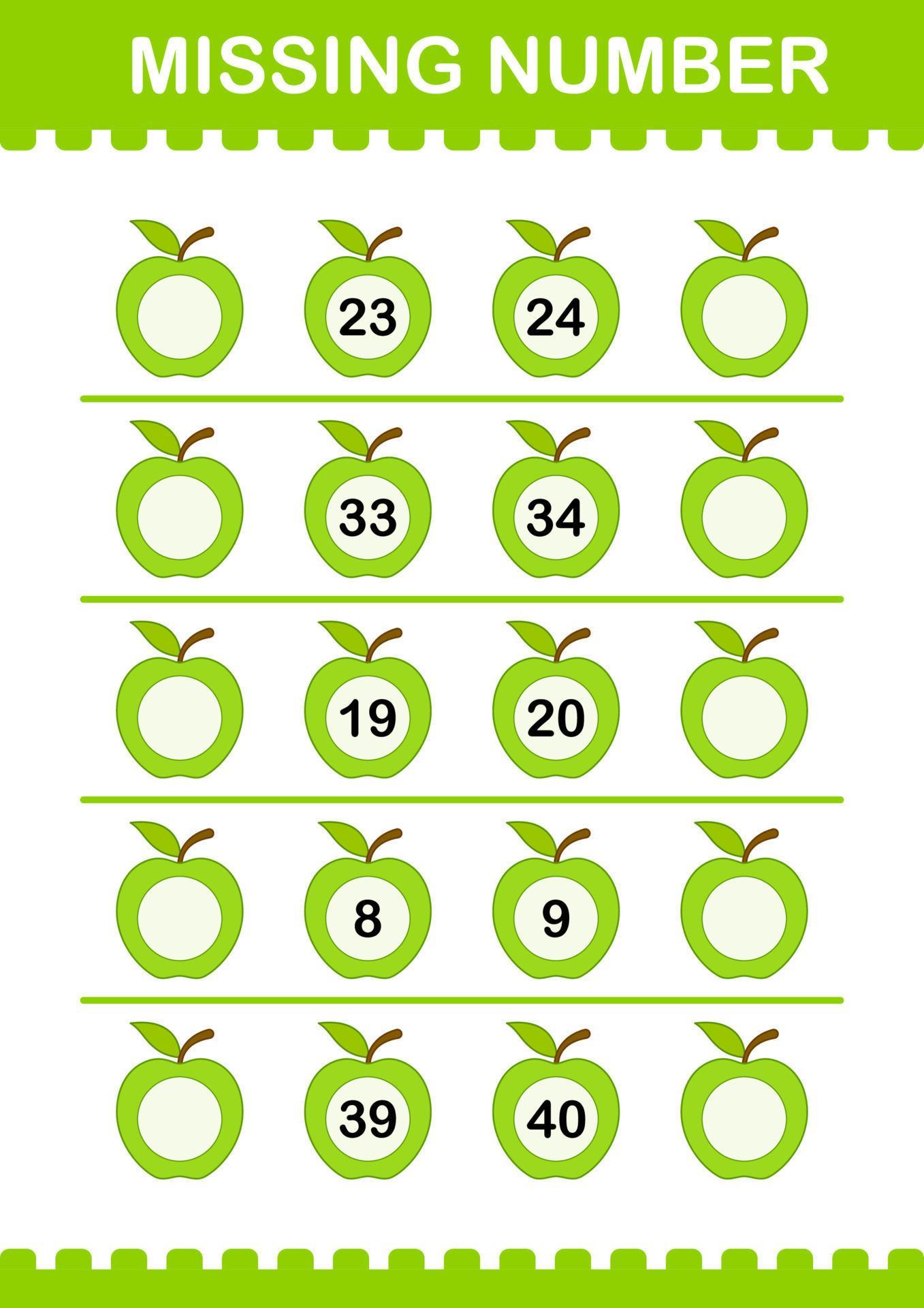 Missing number with Apple. Worksheet for kids 8827901 Vector Art at ...