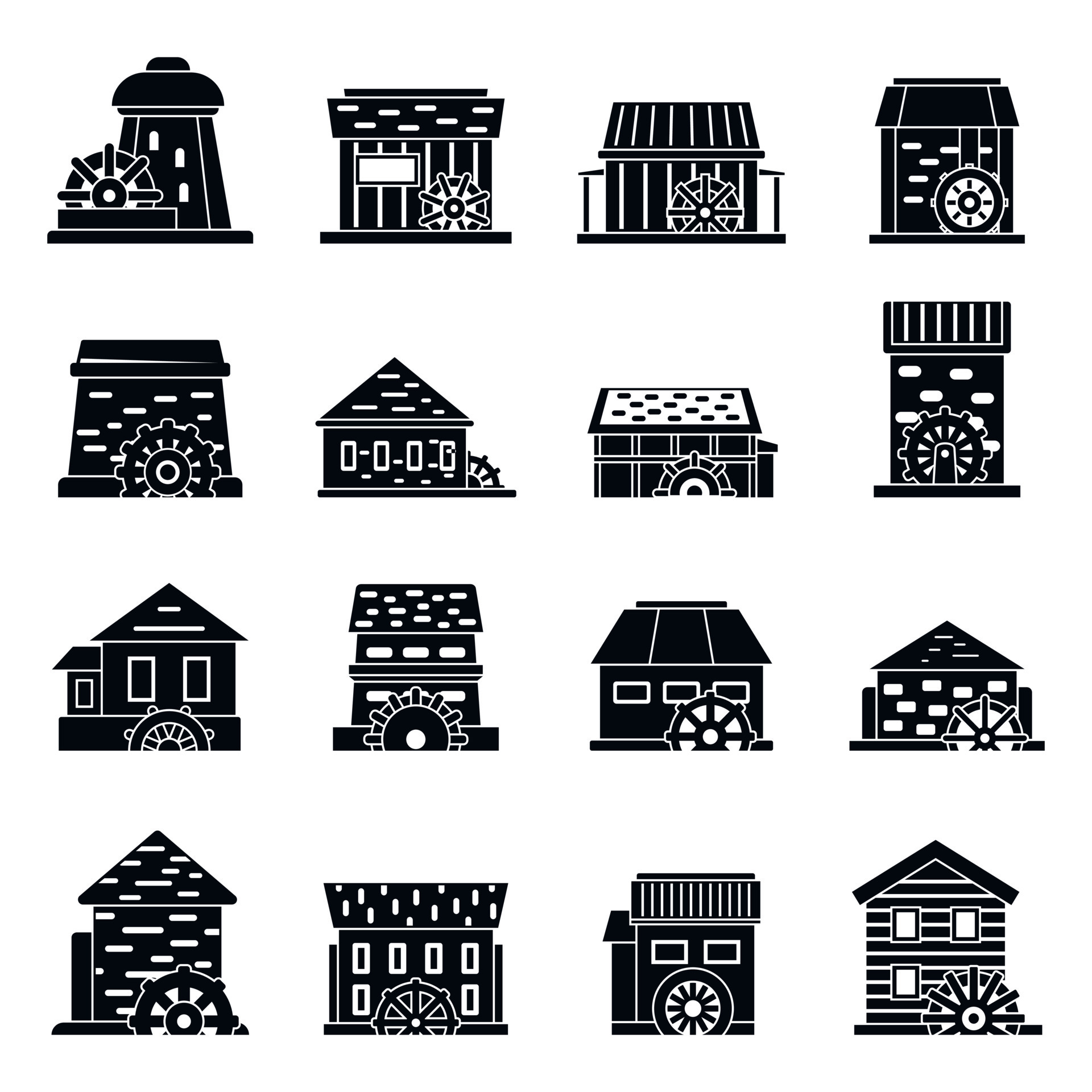 Old Water Mill Icons Set Simple Style 8842876 Vector Art At Vecteezy
