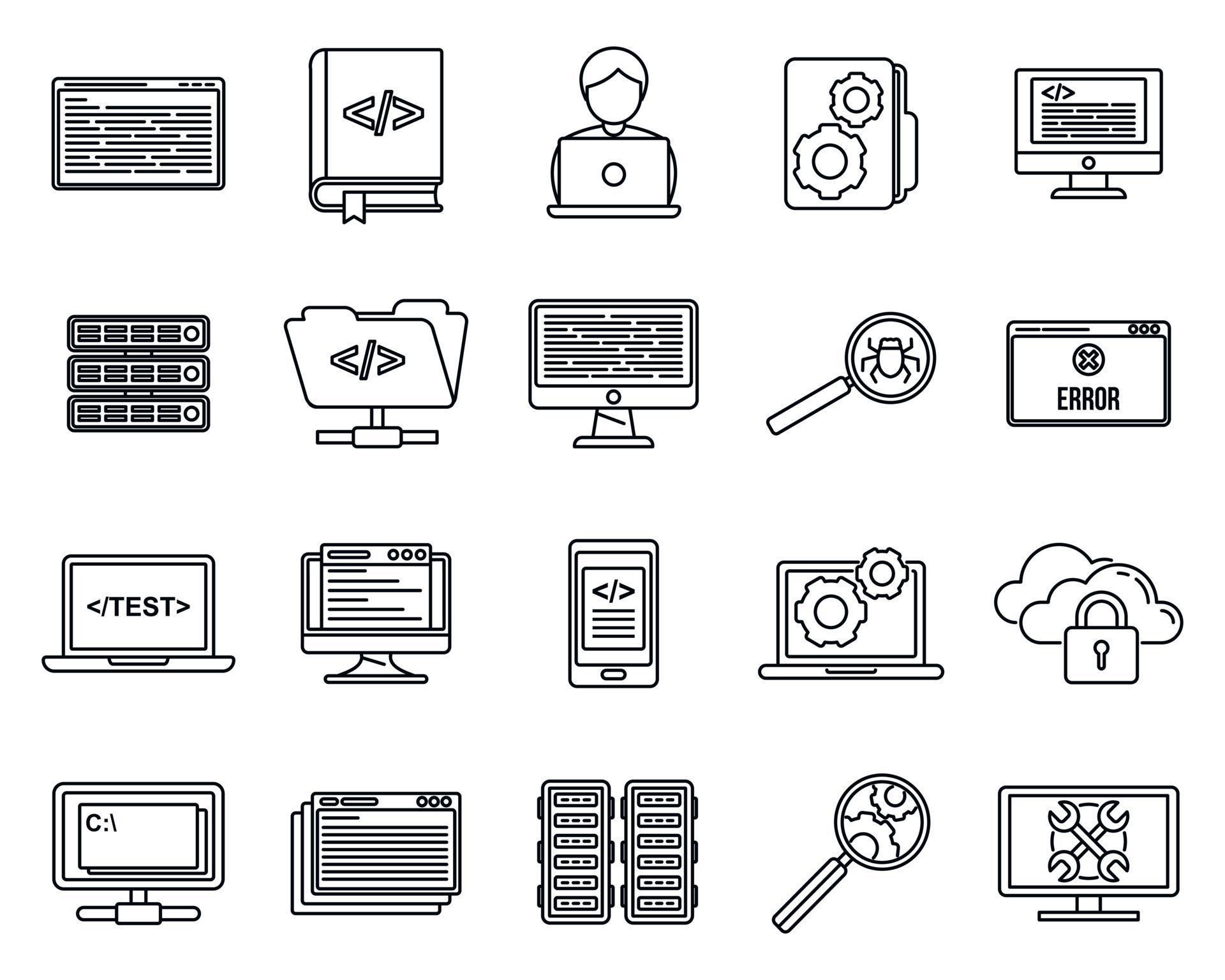 Pc testing software icons set, outline style 8842927 Vector Art at Vecteezy