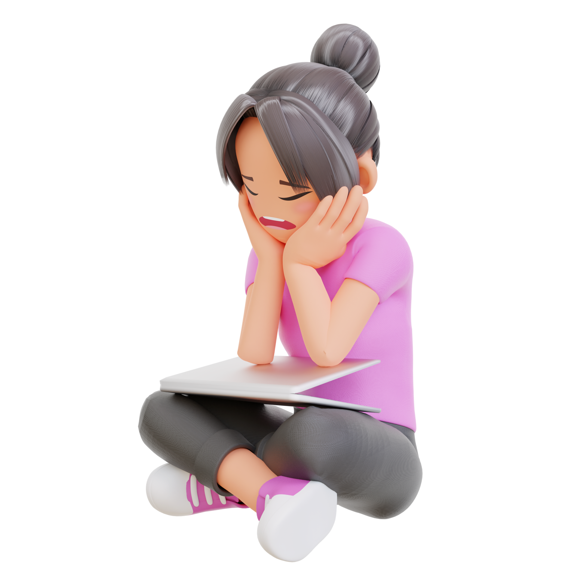 Bored Anime Girl On Computer