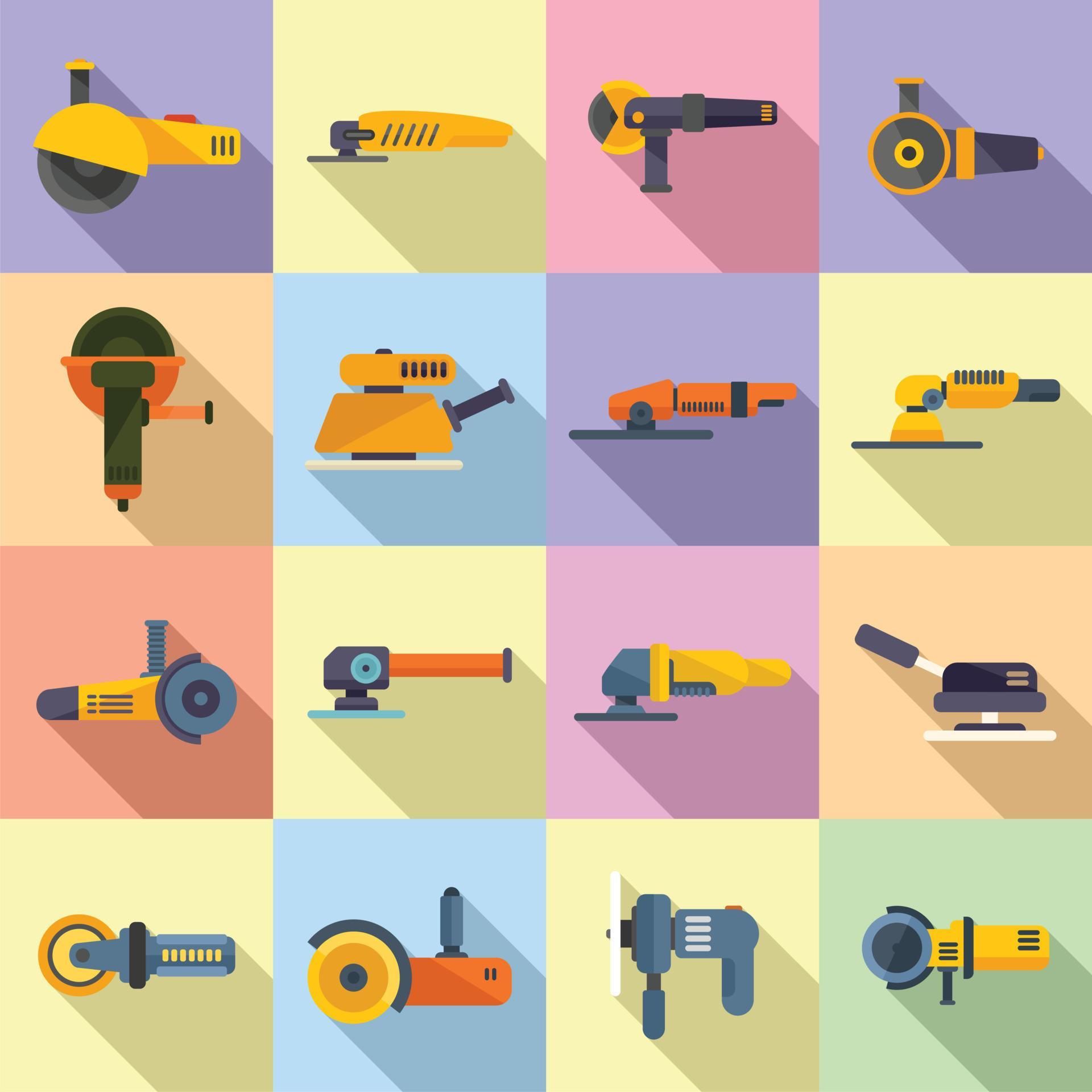 Grinding machine icons set flat vector. Build construct 8850327 Vector Art at Vecteezy