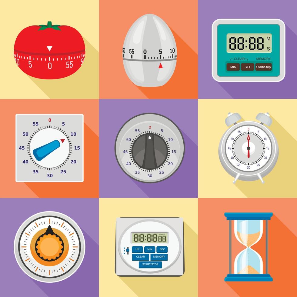 Kitchen timer icon set, flat style 8855054 Vector Art at Vecteezy Kitchen timer icon set, flat style 8855054 Vector Art at Vecteezy