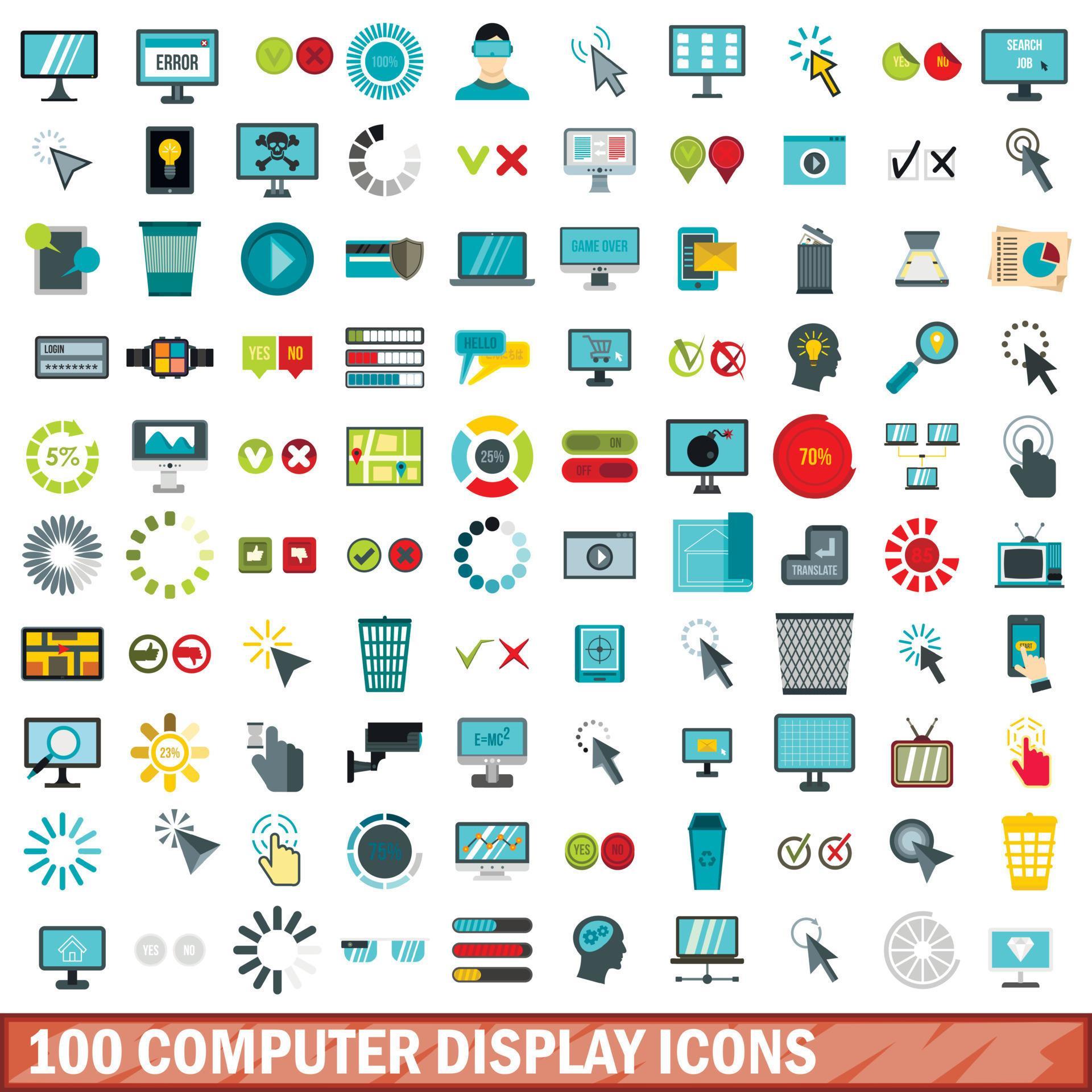 100 computer display icons set, flat style 8855758 Vector Art at Vecteezy