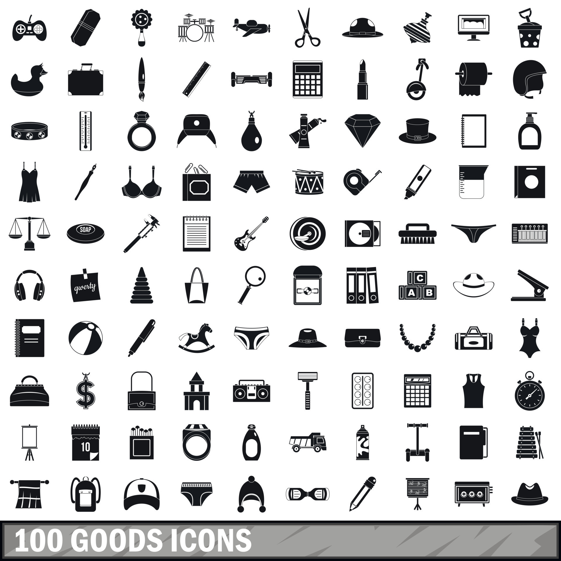 100 goods icons set, simple style 8855843 Vector Art at Vecteezy 100 goods icons set, simple style 8855843 Vector Art at Vecteezy