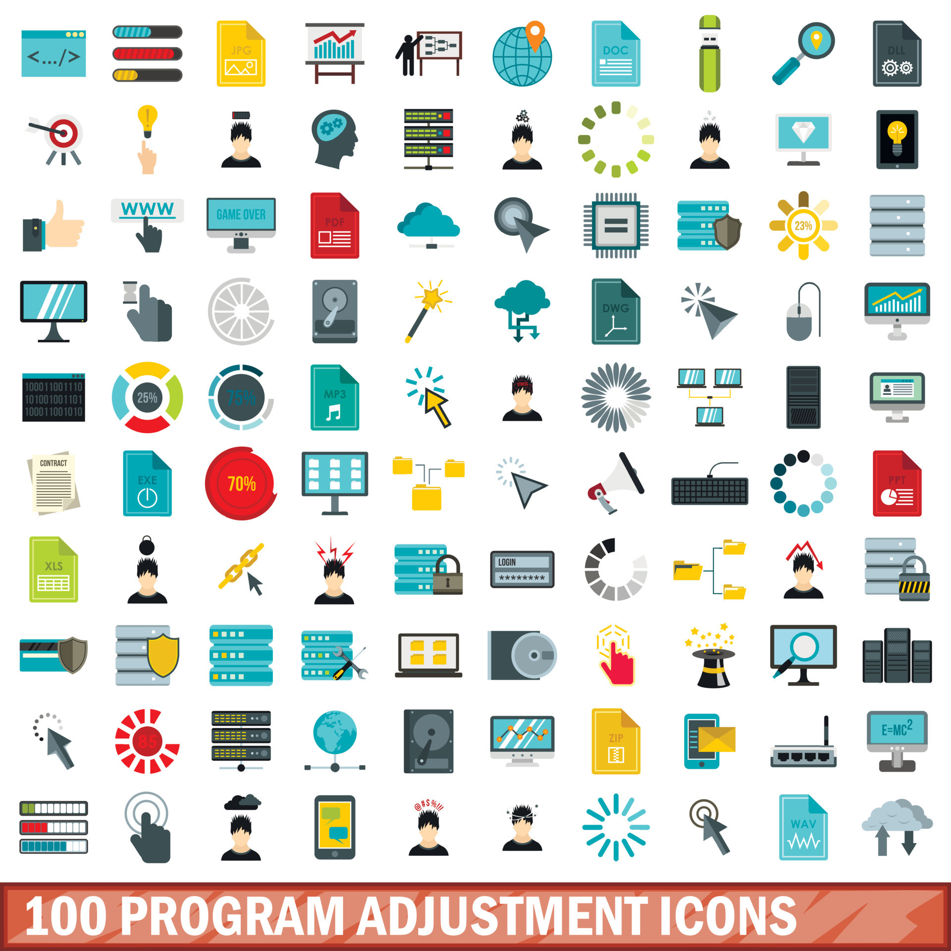 100 program adjustment icons set, flat style 8855939 Vector Art at Vecteezy