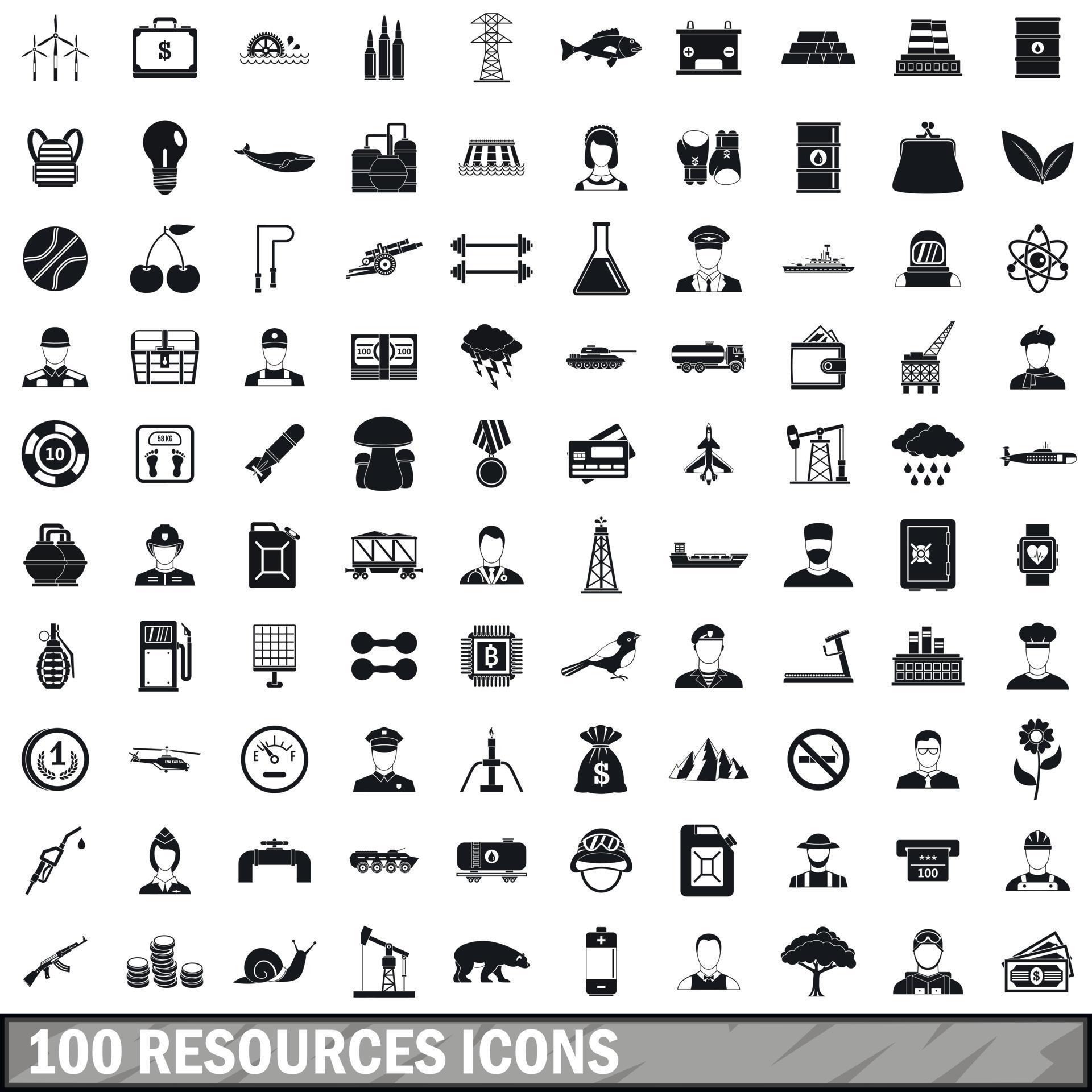 100 resources icons set, simple style 8855954 Vector Art at Vecteezy