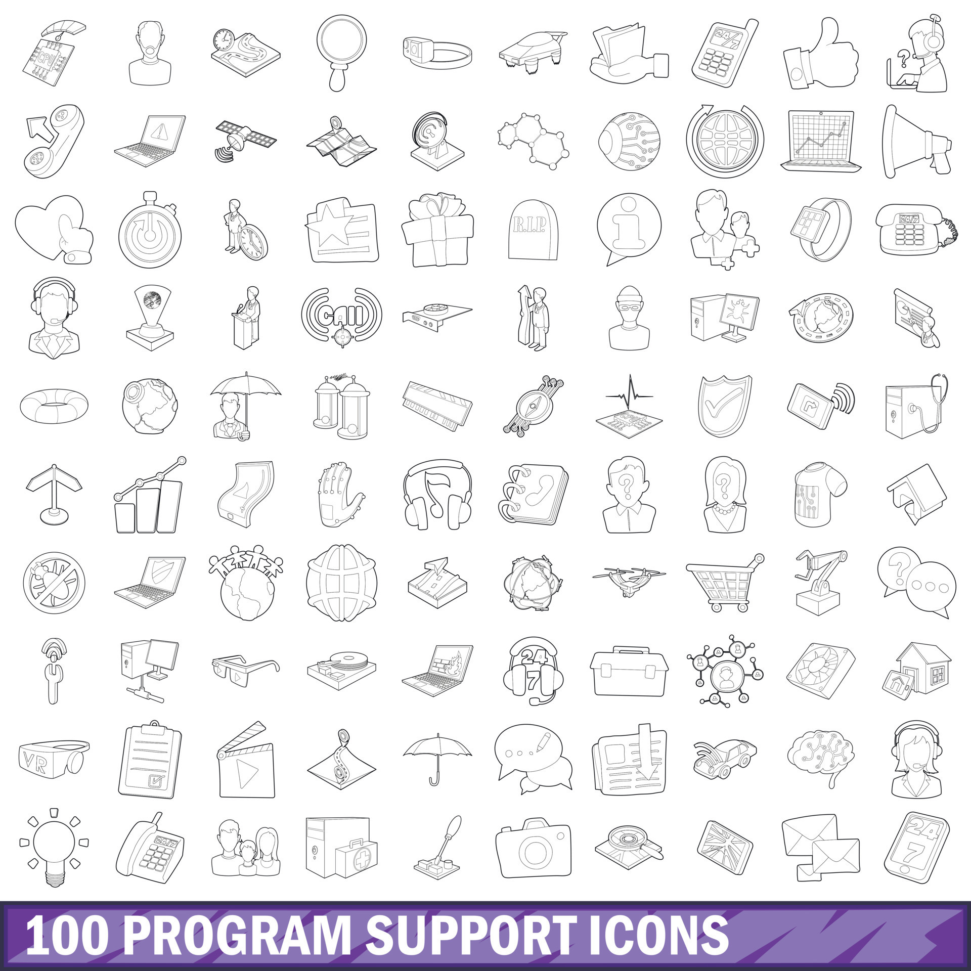 100 program support icons set, outline style 8855968 Vector Art at Vecteezy