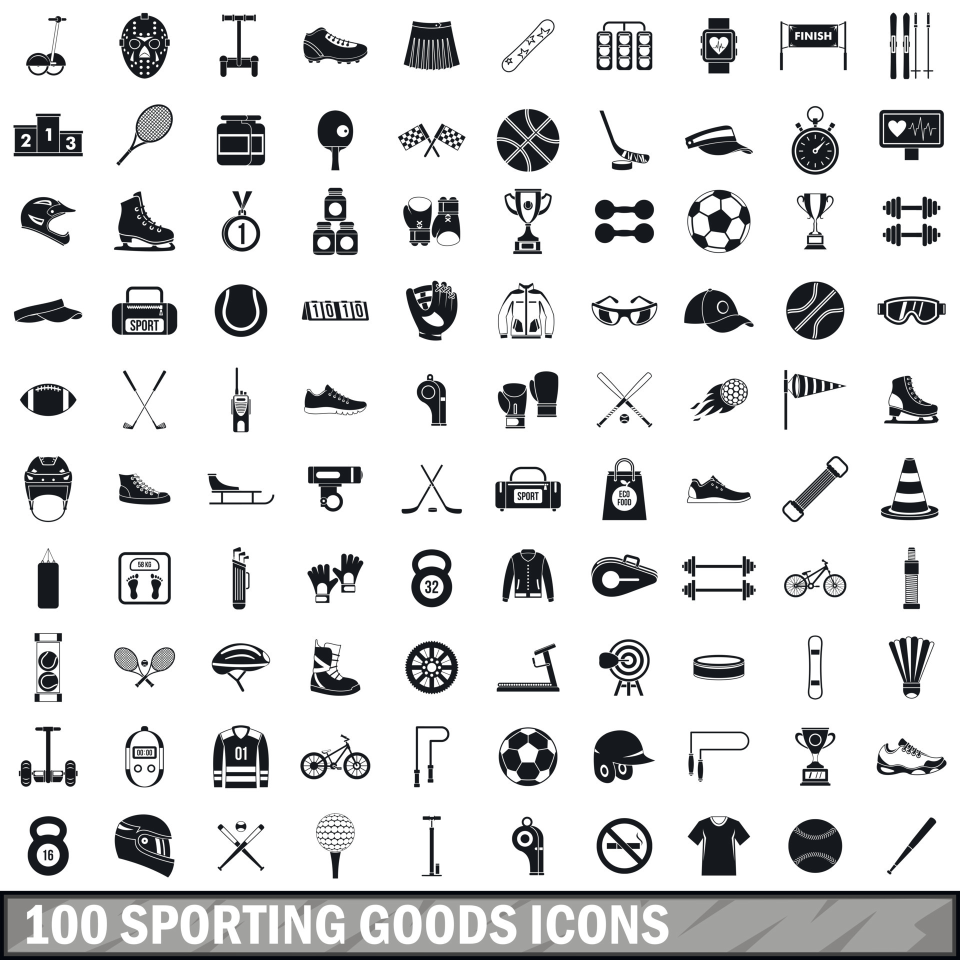 100 sporting goods icons set, simple style 8855971 Vector Art at Vecteezy 100 sporting goods icons set, simple style 8855971 Vector Art at Vecteezy