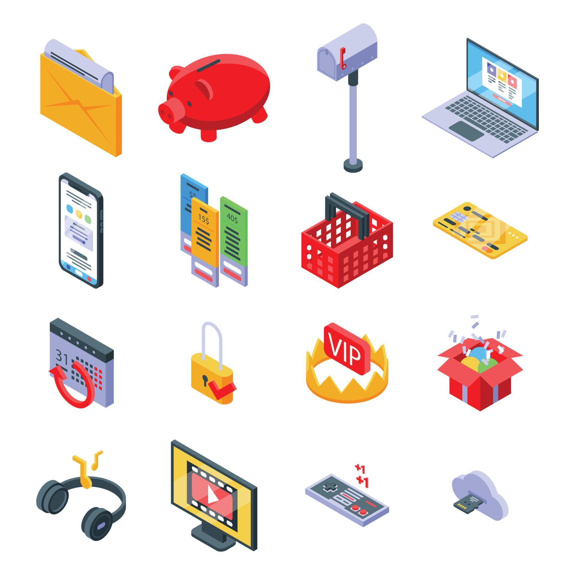 Subscription icons set, isometric style 8857281 Vector Art at Vecteezy