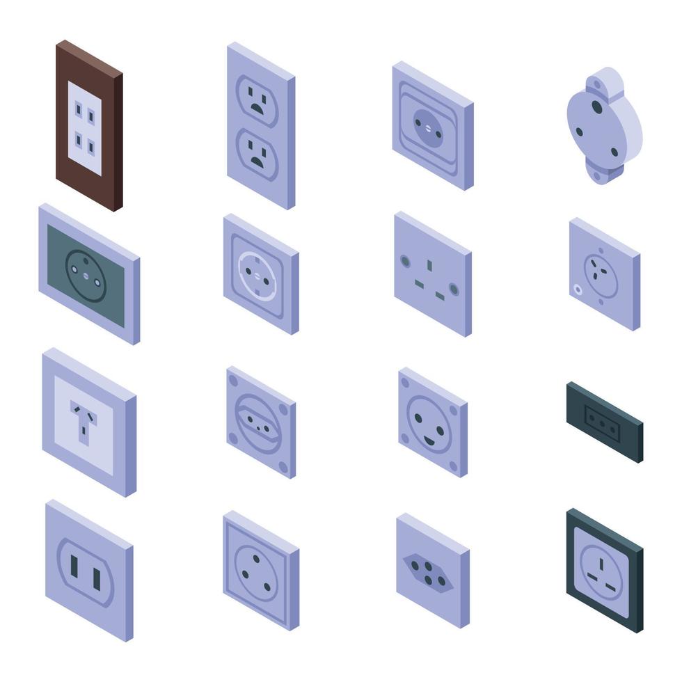 Power Socket Icons Set Isometric Style 8857706 Vector Art At Vecteezy