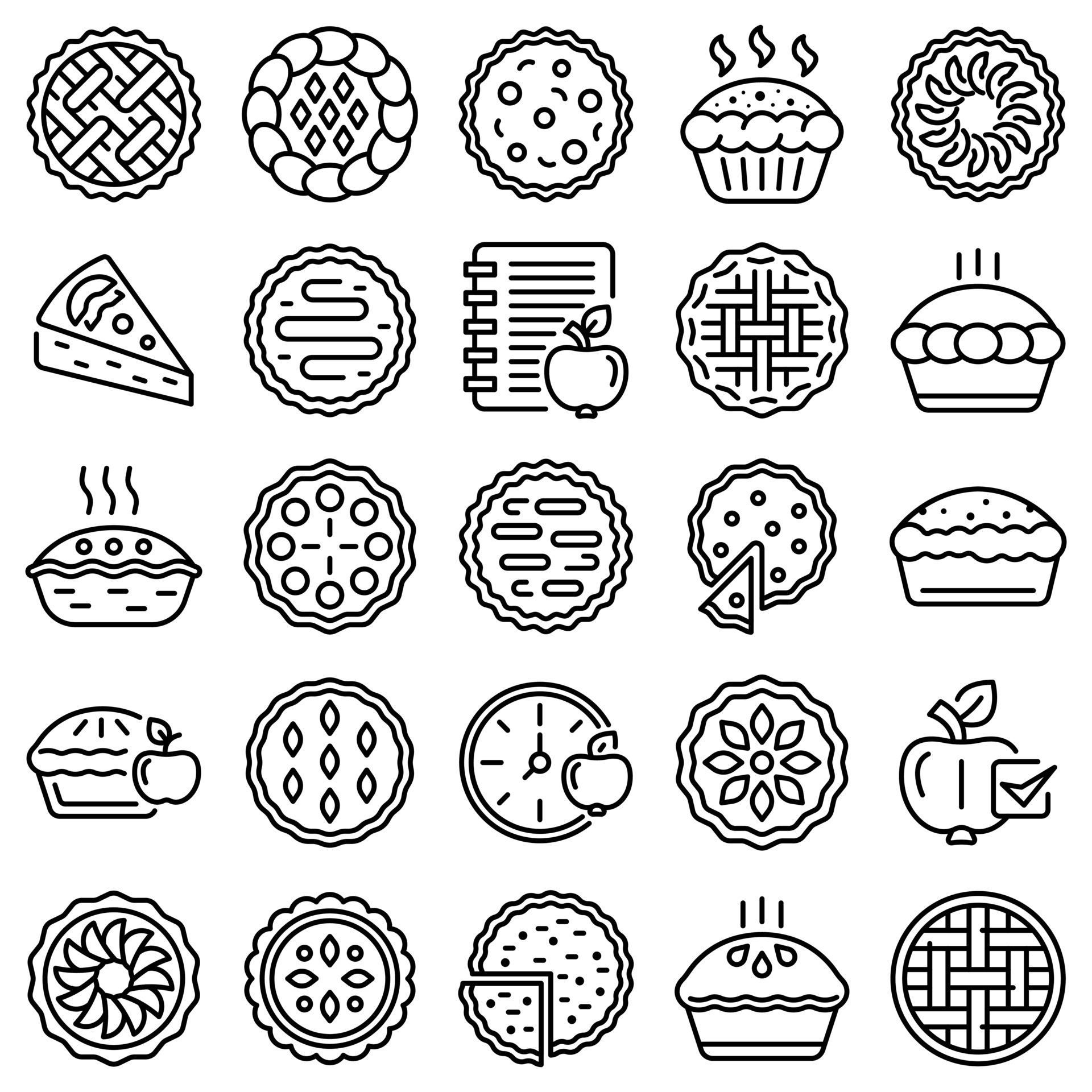 Apple pie icons set, outline style 8858114 Vector Art at Vecteezy