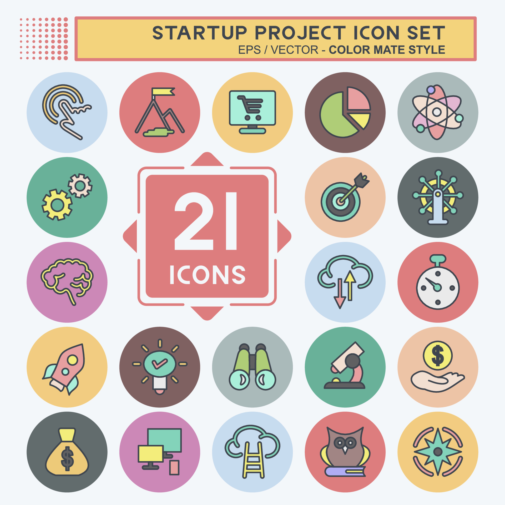 Icon Set Startup Project Suitable For Startup Symbol Color Mate Style