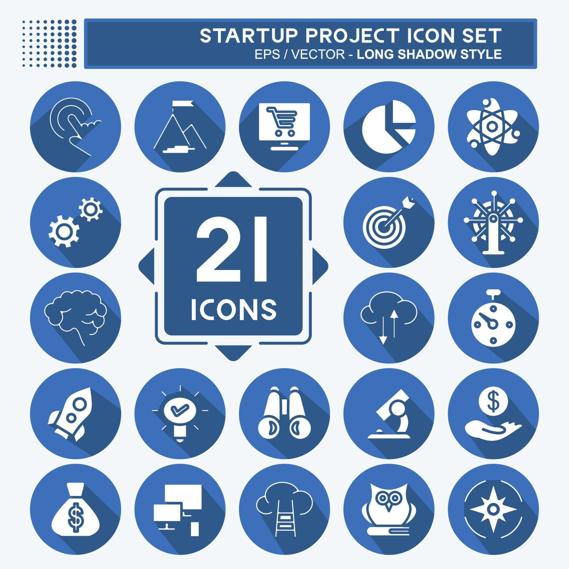 Icon Set Startup Project. suitable for Startup symbol. long shadow style. simple design editable ...
