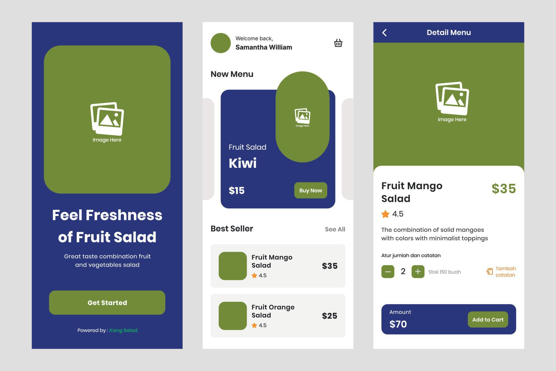 Layout salad fruit vegetable app mobile ui design template vector. Suitable designing for ...