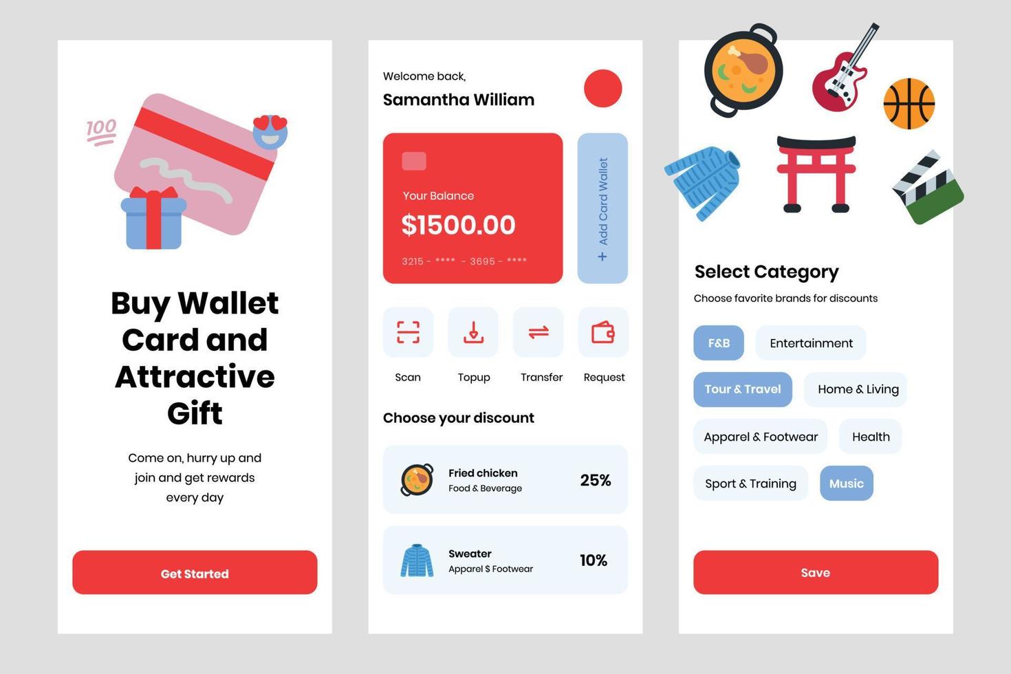 Layout Wallet App Mobile Ui Design Template Vector Suitable Designing For Android And Ios