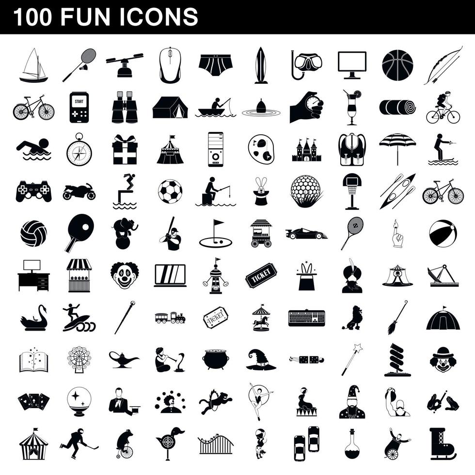 100 fun icons set, simple style 8863285 Vector Art at Vecteezy