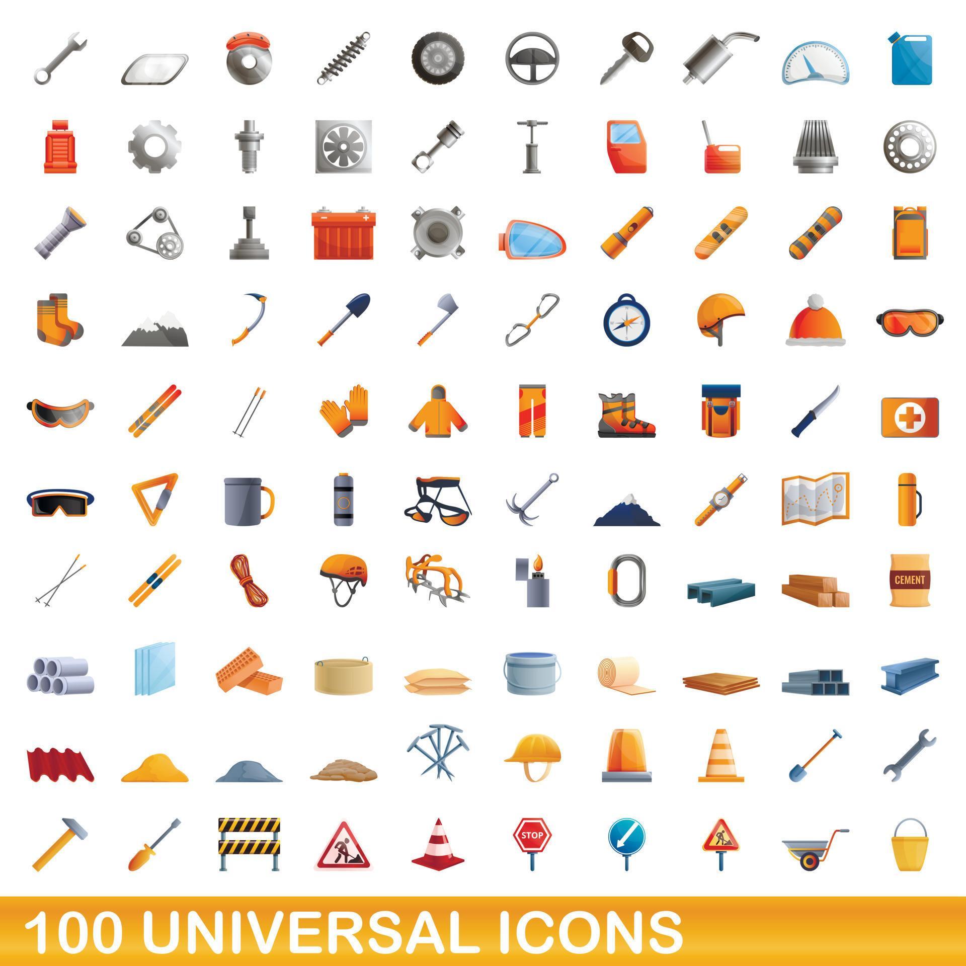 100 universal icons set, cartoon style 8863618 Vector Art at Vecteezy 100 universal icons set, cartoon style 8863618 Vector Art at Vecteezy