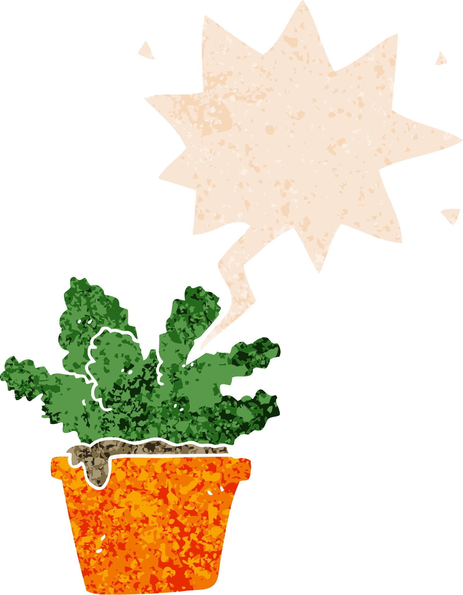 cartoon house plant and speech bubble in retro textured style 8873850 Vector Art at Vecteezy