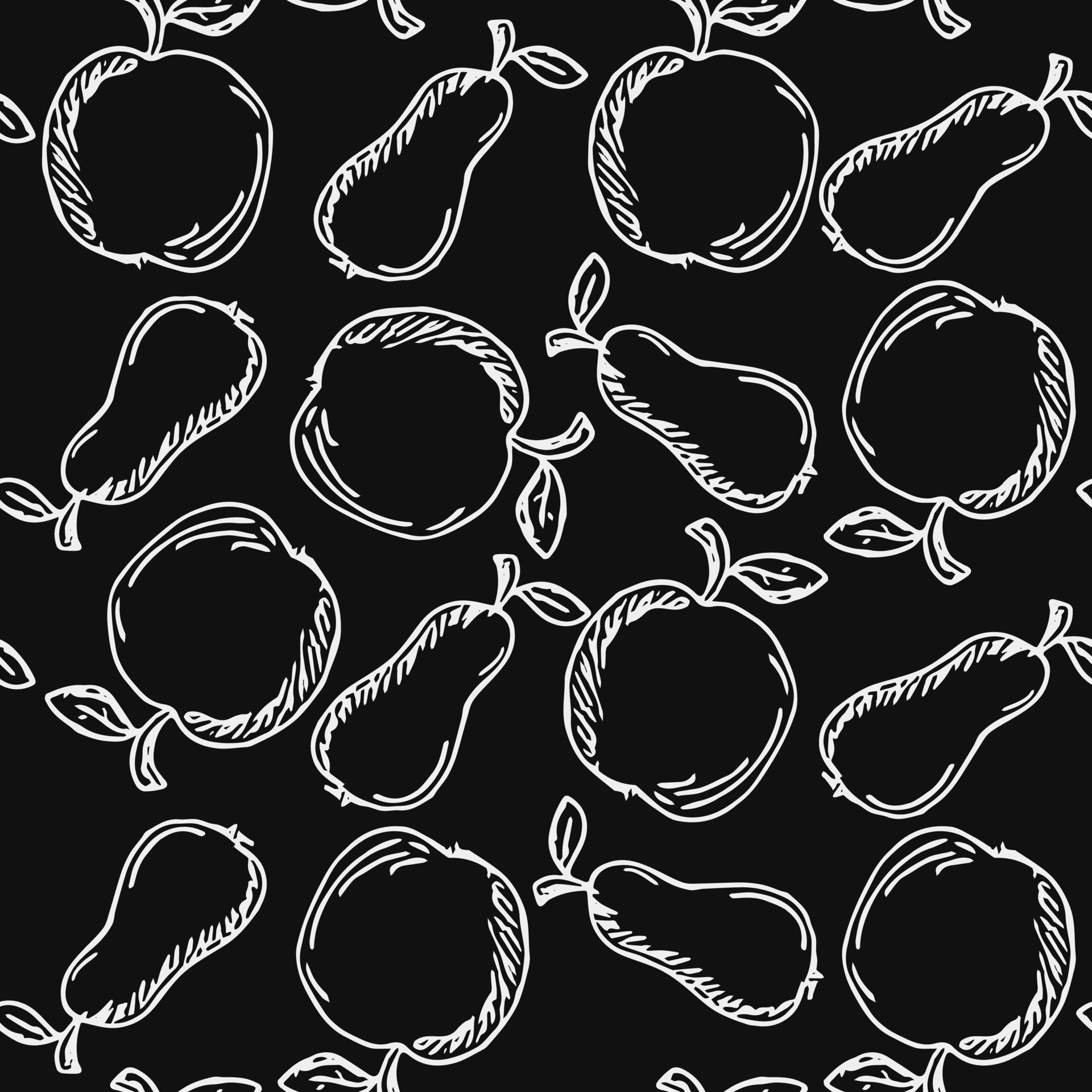 Seamless Fruit Pattern Apple And Pear Background Doodle Vector