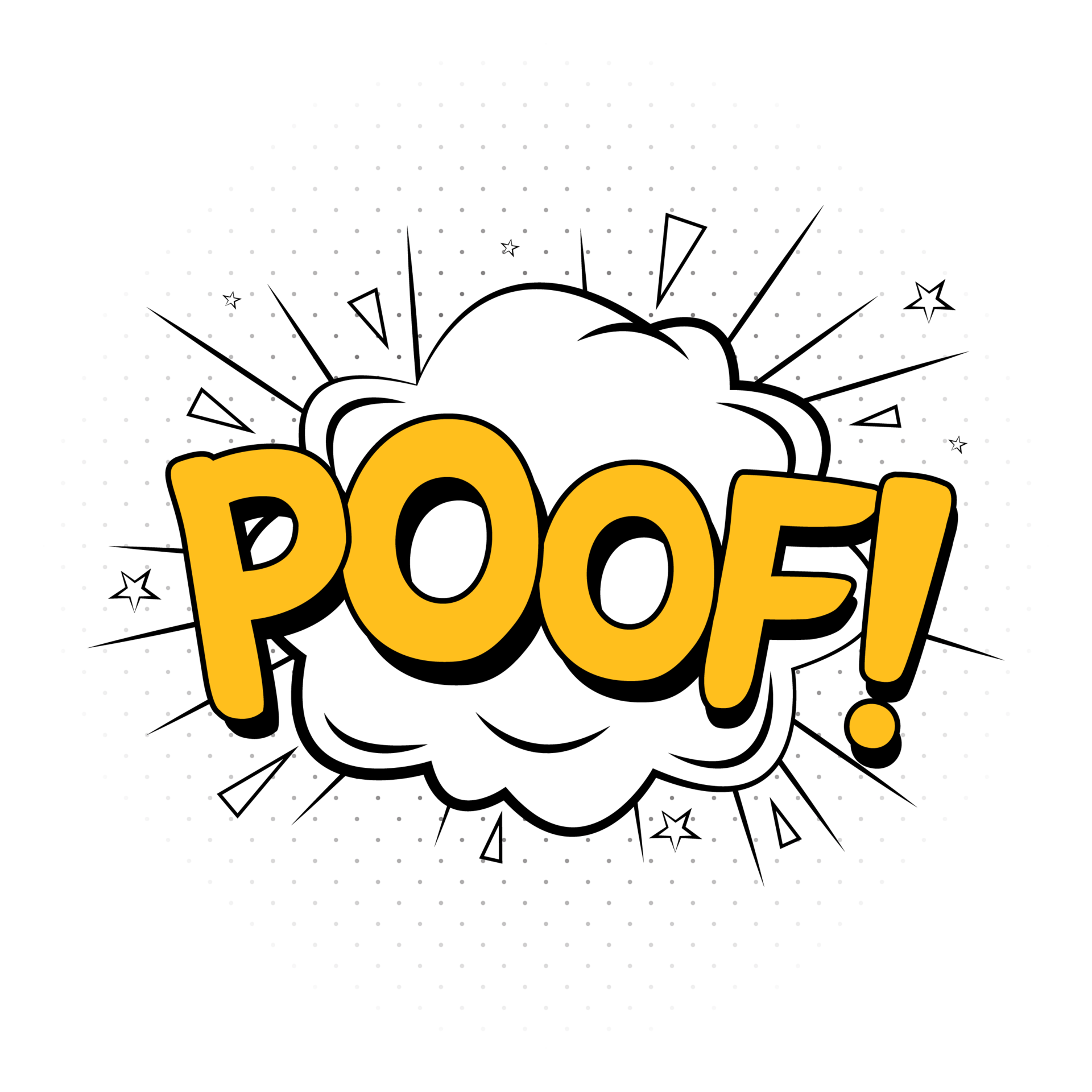 Poof comic explosion. Comic blast vector with bubble. Cartoon burst with yellow wordings and ...