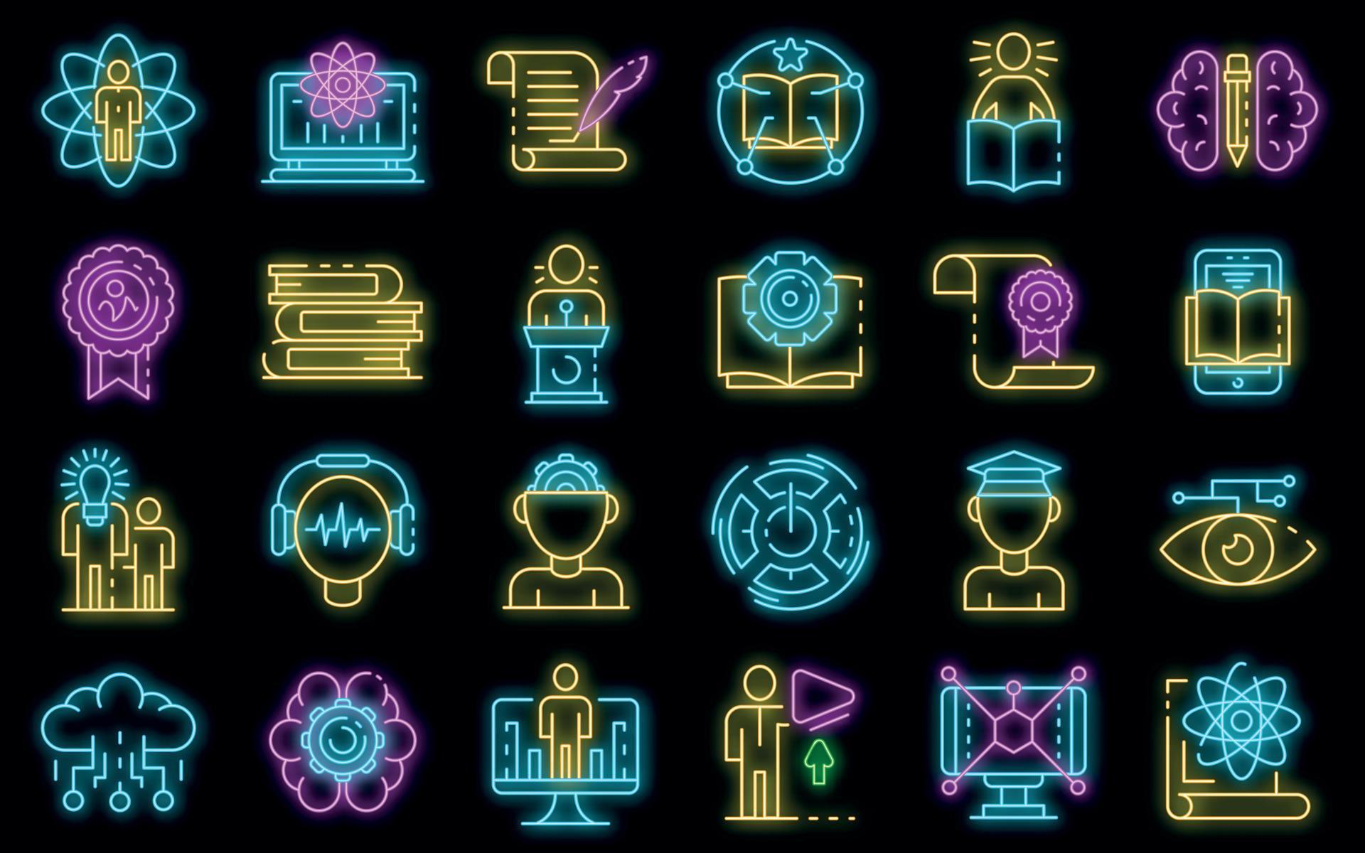 Interactive learning icons set vector neon 8880853 Vector Art at Vecteezy