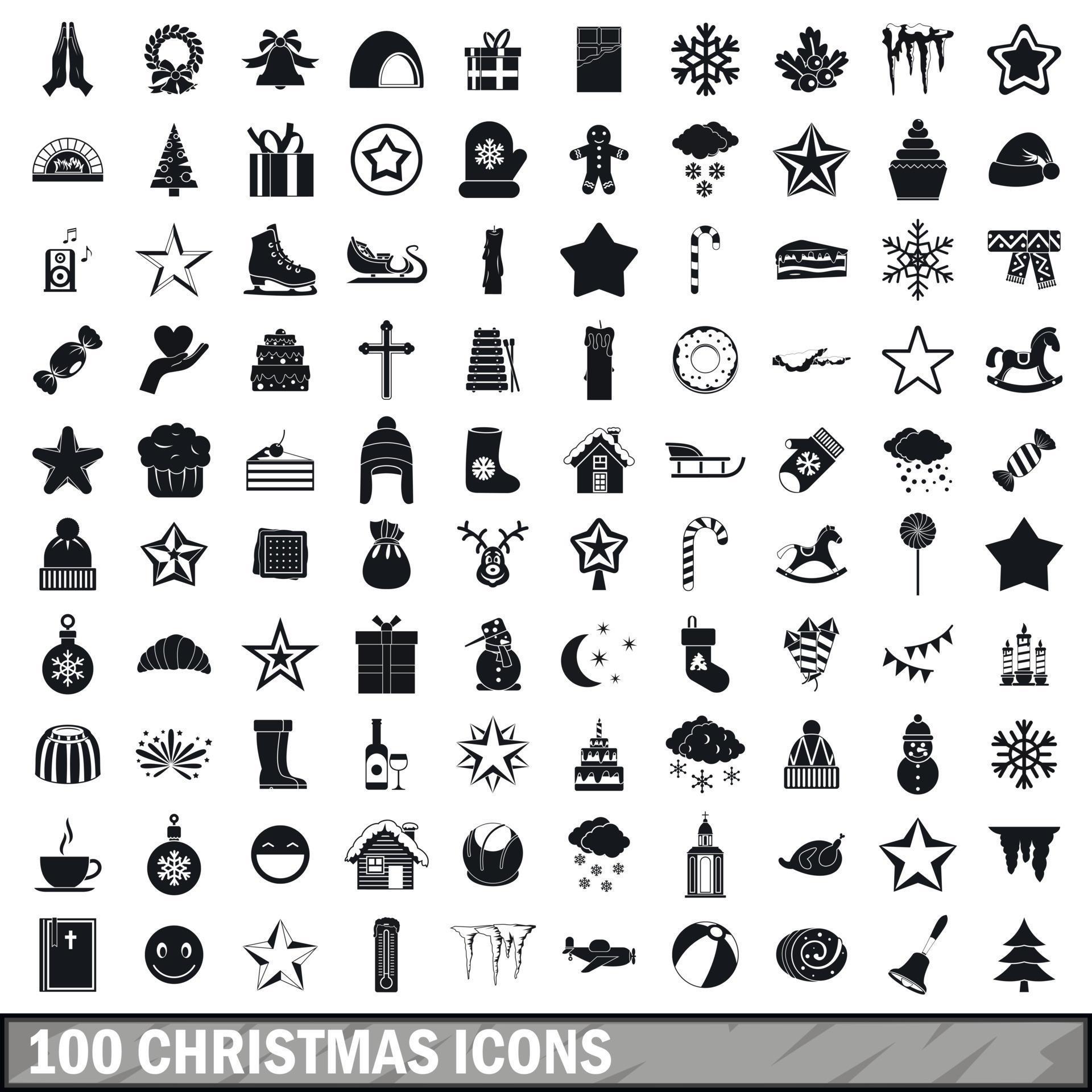 100 christmas icons set, simple style 8880904 Vector Art at Vecteezy