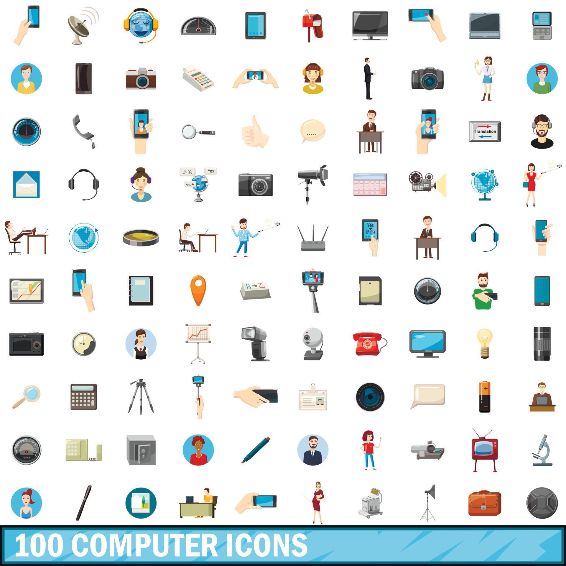 100 computer icons set, cartoon style 8880927 Vector Art at Vecteezy 100 computer icons set, cartoon style 8880927 Vector Art at Vecteezy
