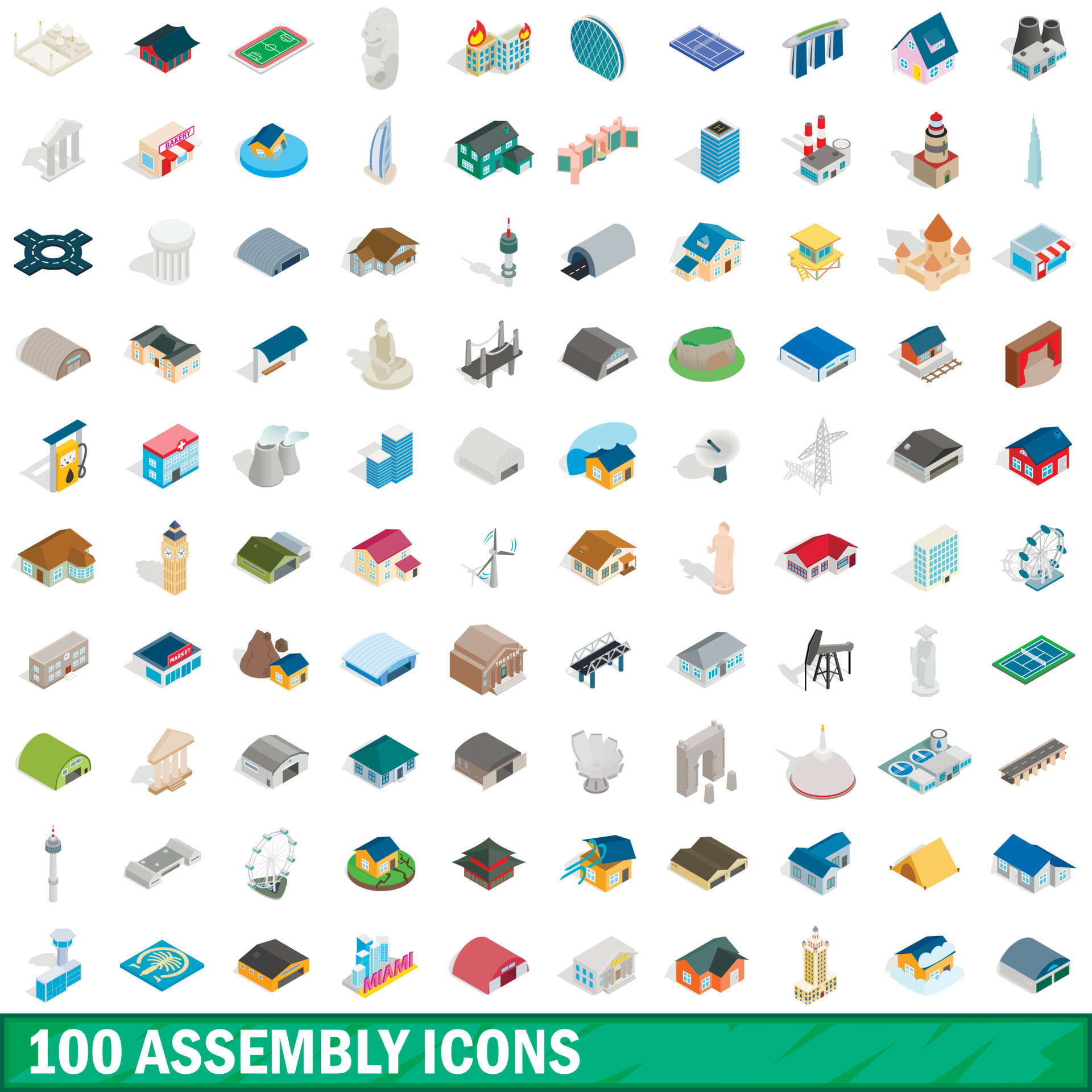 100 assembly icons set, isometric 3d style 8881094 Vector Art at Vecteezy