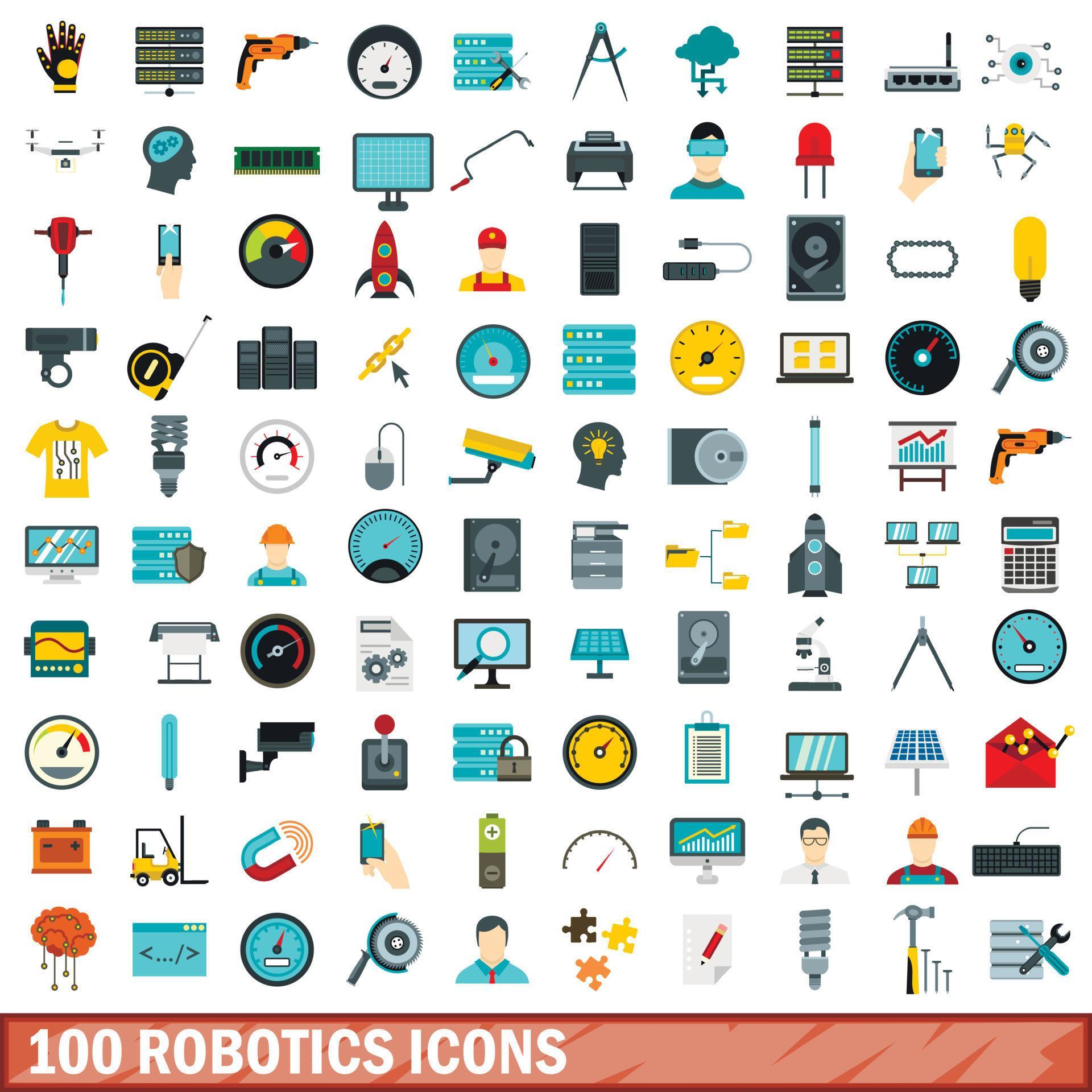 100 robotics icons set, flat style 8881308 Vector Art at Vecteezy