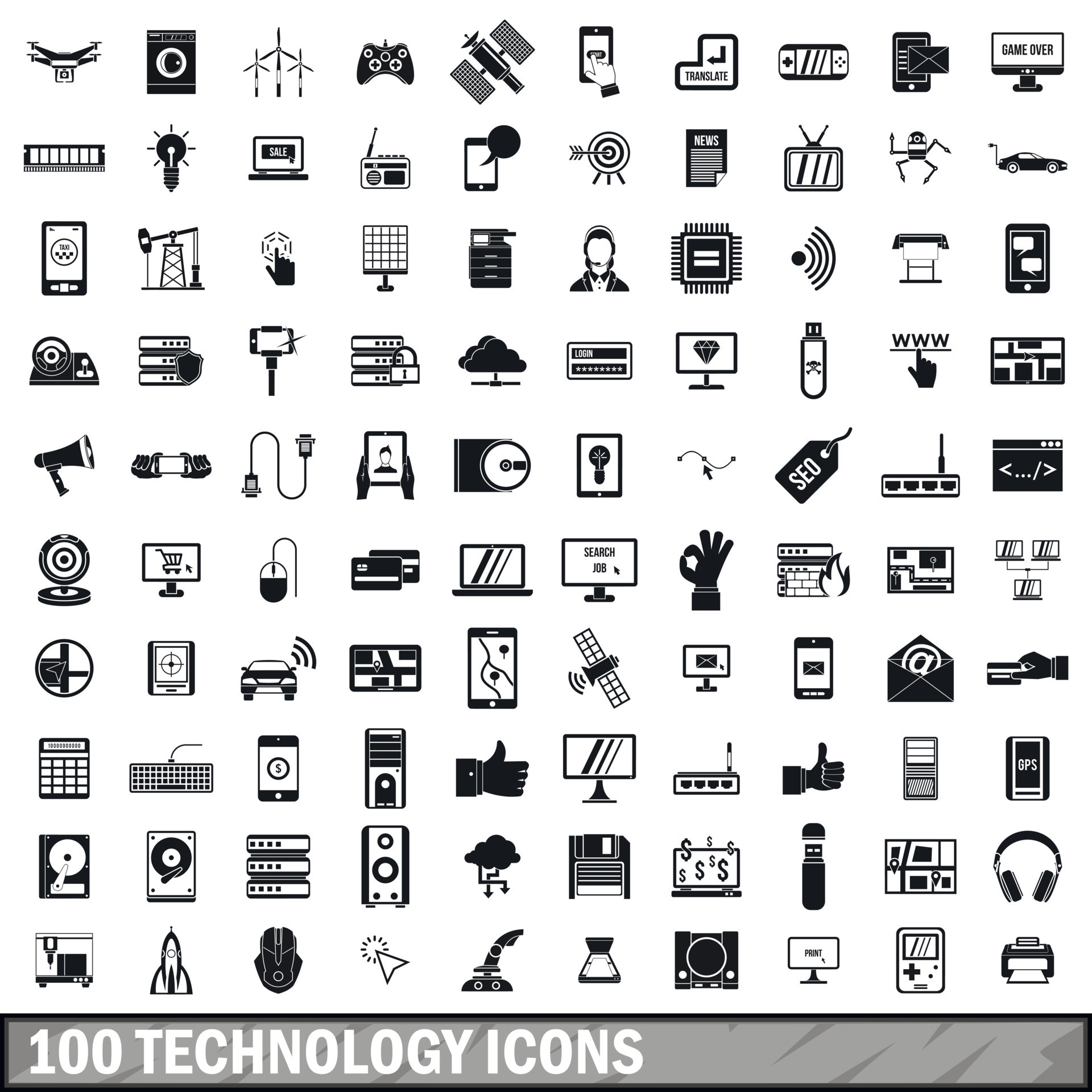 100 technology icons set, simple style 8881396 Vector Art at Vecteezy