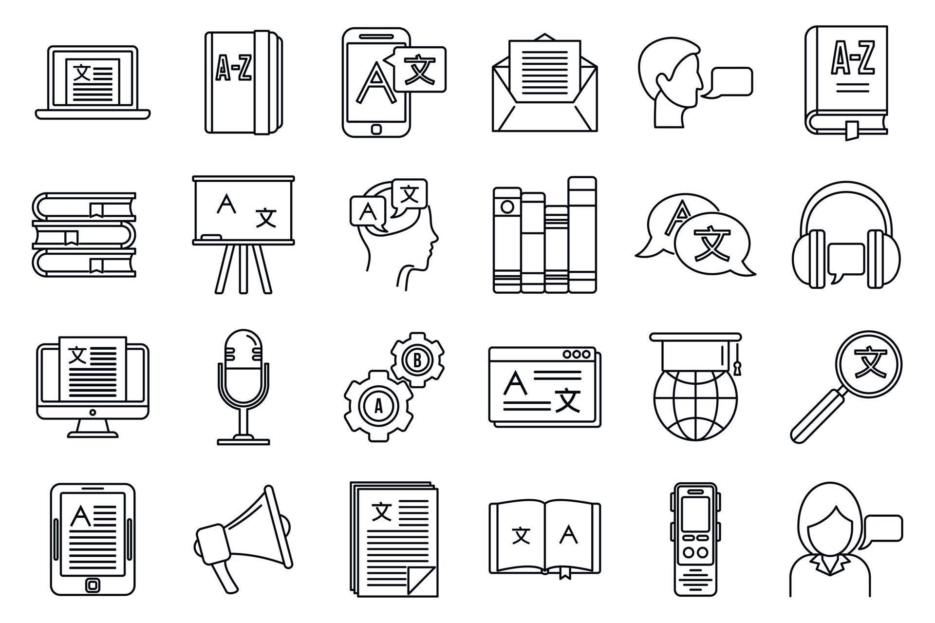 Linguist speak icons set, outline style 8882720 Vector Art at Vecteezy Linguist speak icons set, outline style 8882720 Vector Art at Vecteezy