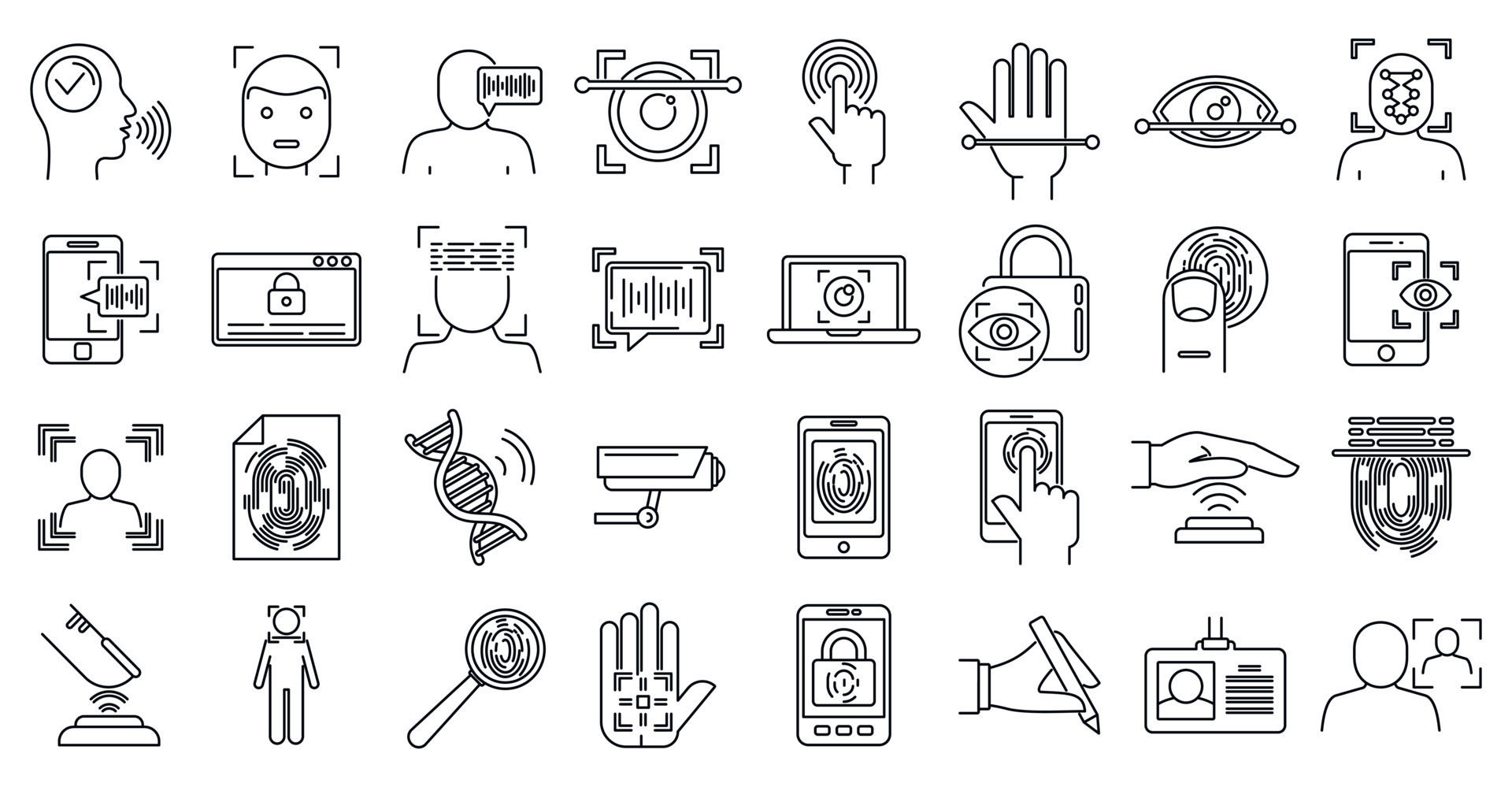 Modern Biometric Authentication Icons Set Outline Style 8883177 Vector