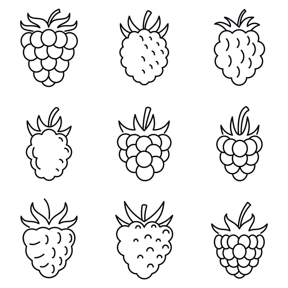 Fresh raspberry icons set, outline style 8883577 Vector Art at Vecteezy