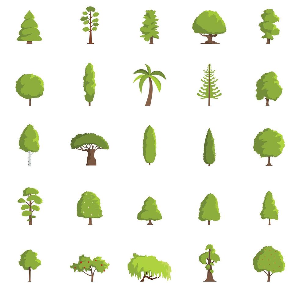 Tree icons set, flat style 8883656 Vector Art at Vecteezy