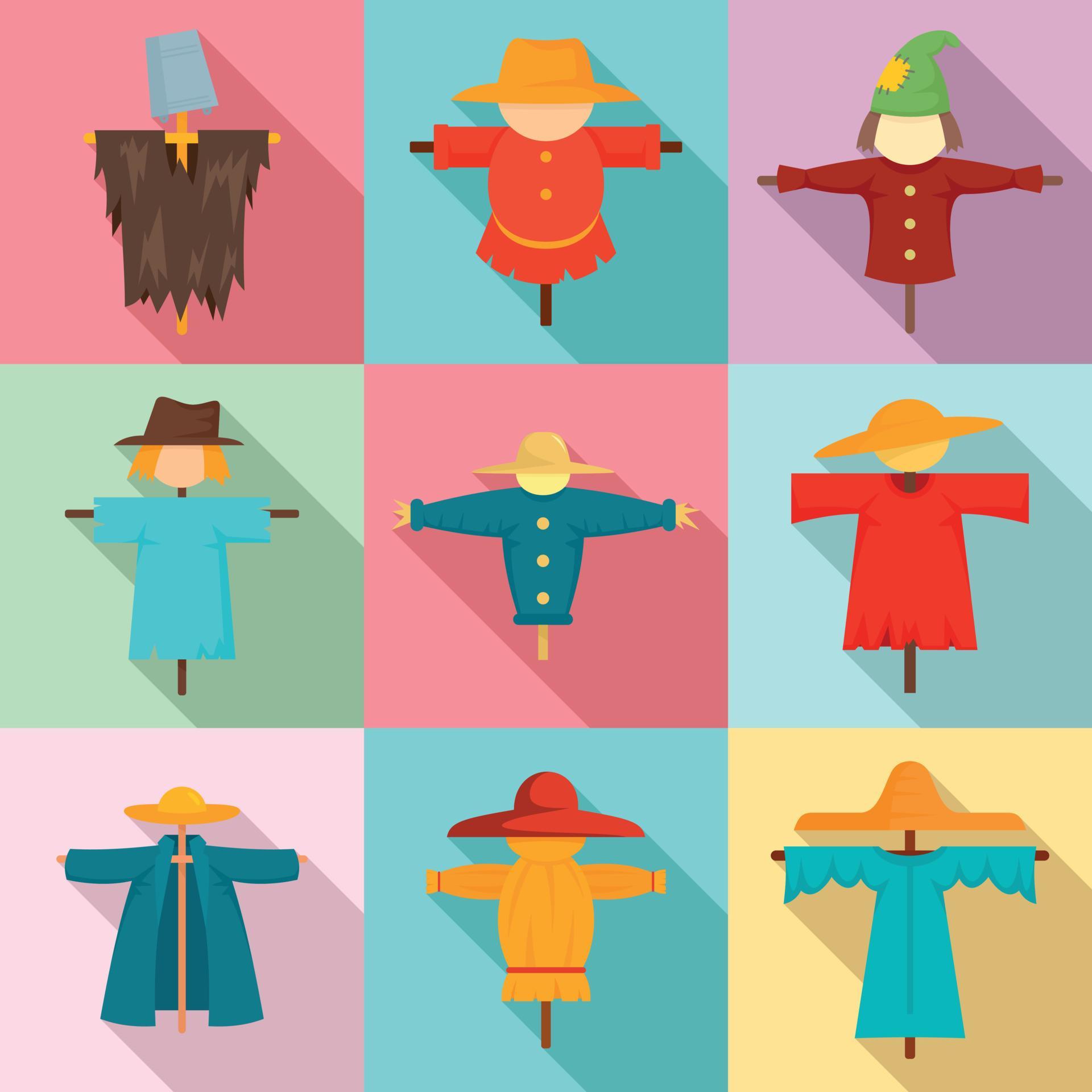 Scarecrow icons set, flat style 8883852 Vector Art at Vecteezy Scarecrow icons set, flat style 8883852 Vector Art at Vecteezy
