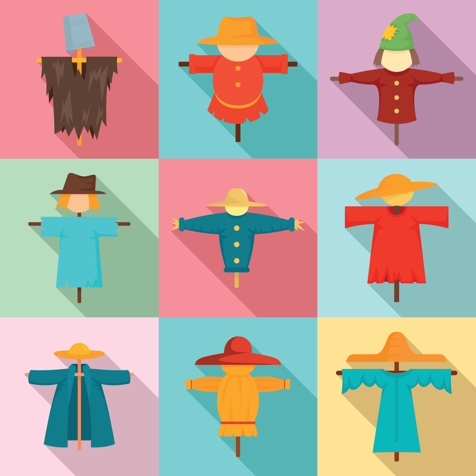 Scarecrow icons set, flat style 8883852 Vector Art at Vecteezy Scarecrow icons set, flat style 8883852 Vector Art at Vecteezy