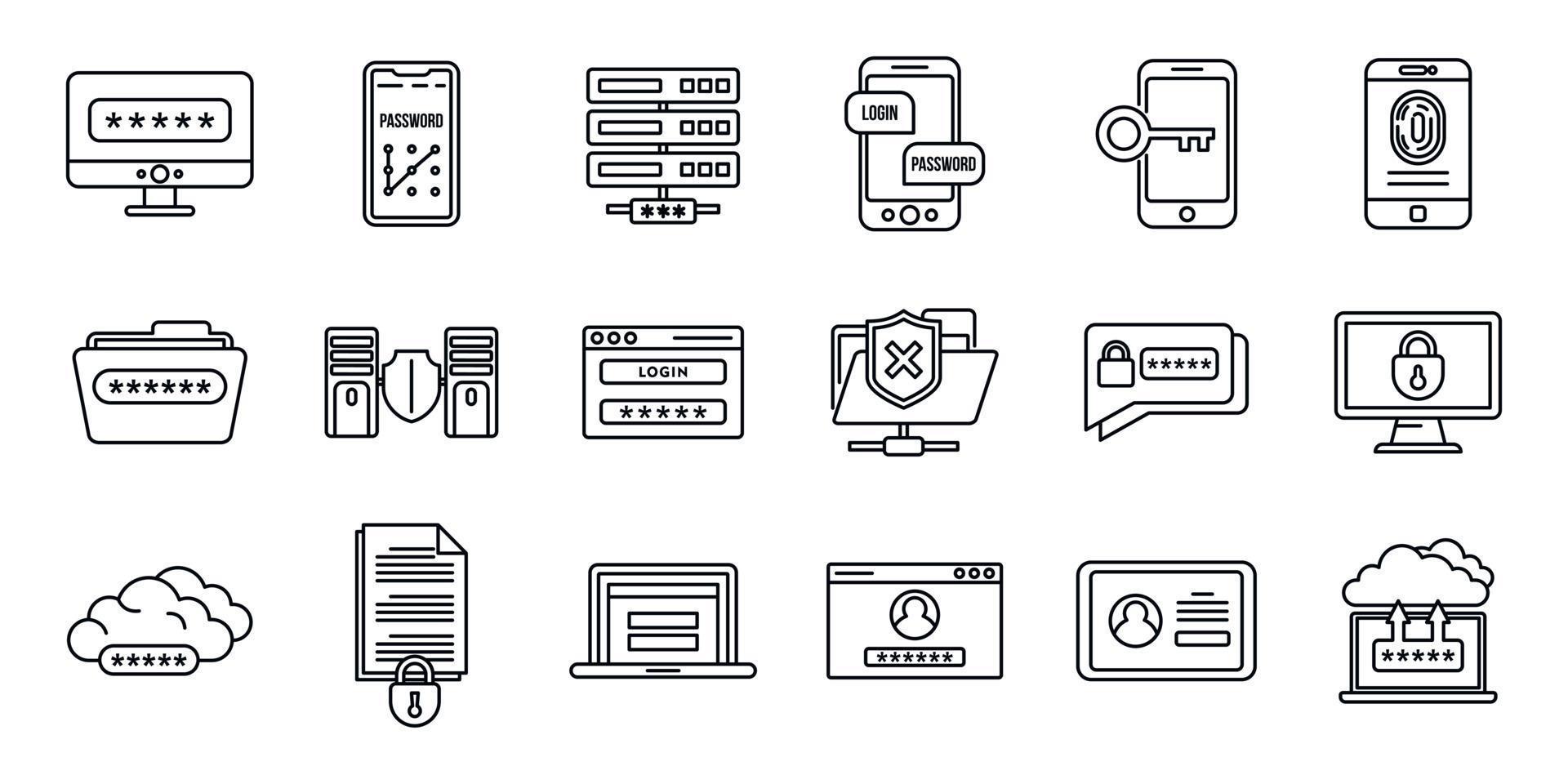 Online Multi Factor Authentication Icons Set Outline Style 8886420 Vector Art At Vecteezy