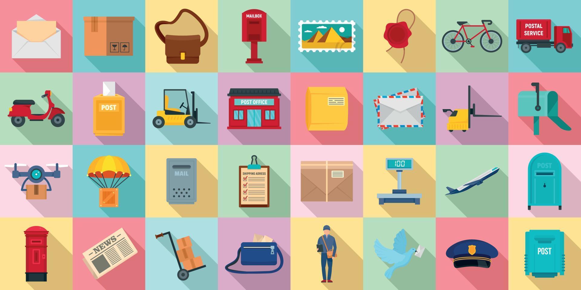 Postman icons set, flat style 8886651 Vector Art at Vecteezy