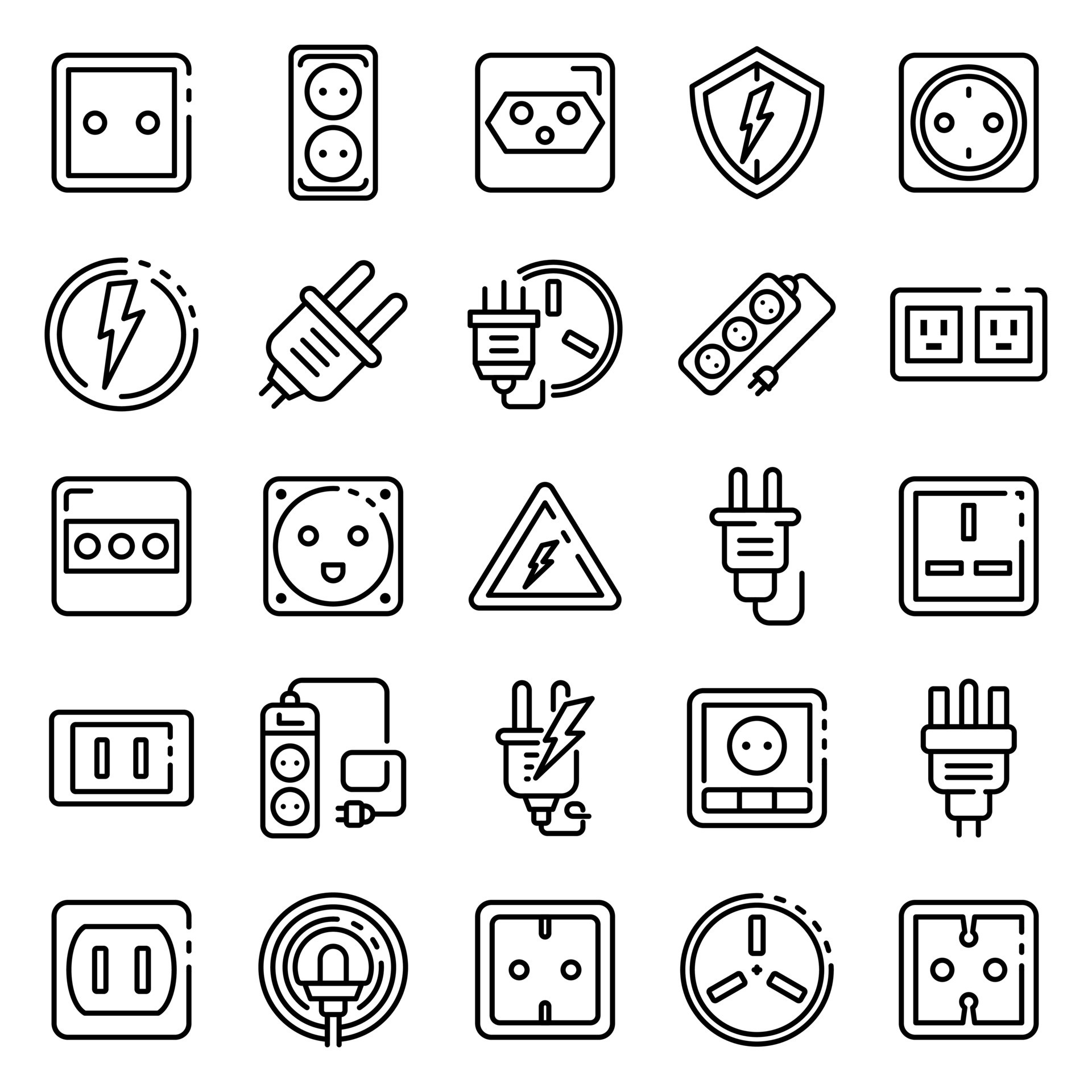 Power Socket Icons Set Outline Style 8886942 Vector Art At Vecteezy