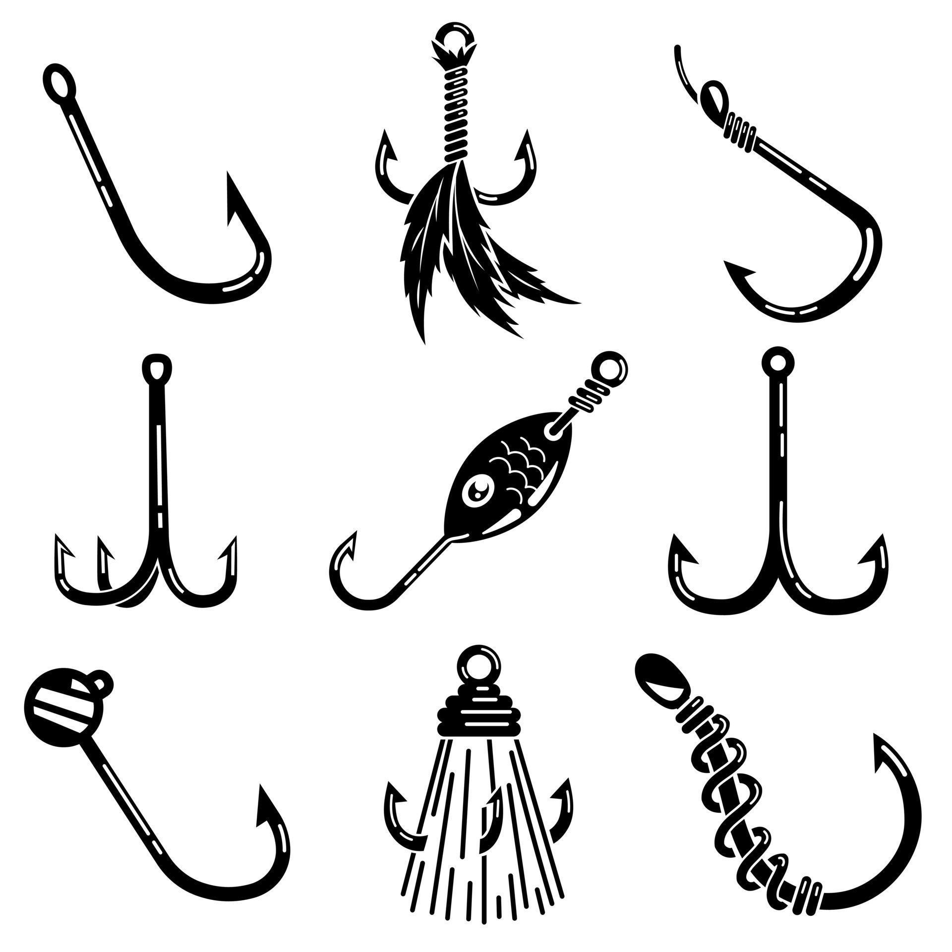 Fishing hook icons set, simple style 8887658 Vector Art at Vecteezy Fishing hook icons set, simple style 8887658 Vector Art at Vecteezy