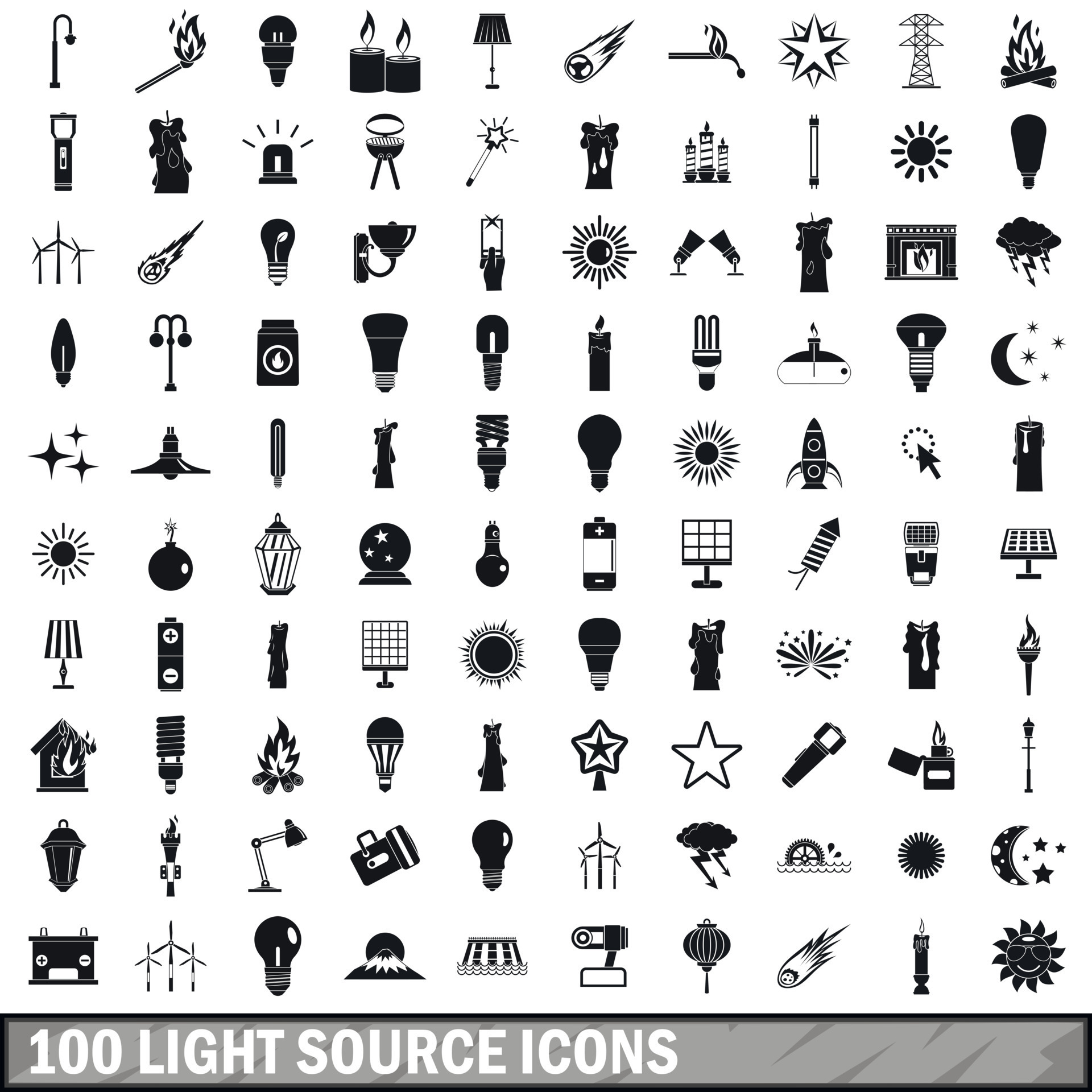 100 Light Source Icons Set Simple Style 8887947 Vector Art At Vecteezy