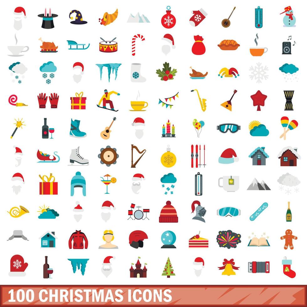 100 christmas icons set, flat style 8887992 Vector Art at Vecteezy