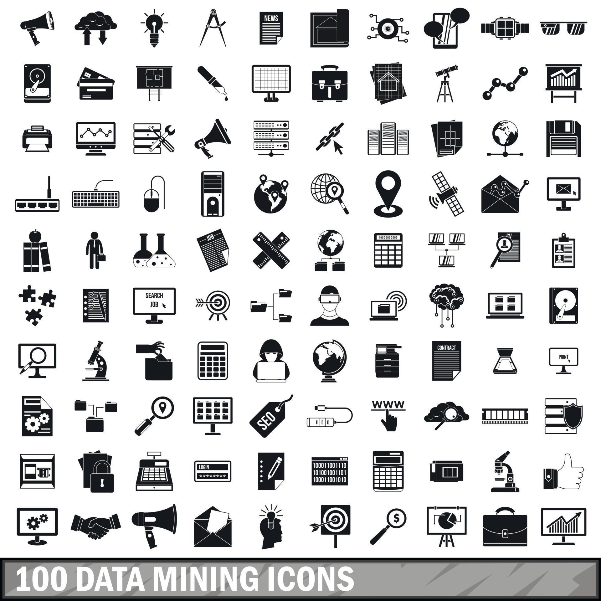 100 data mining icons set, simple style 8888009 Vector Art at Vecteezy