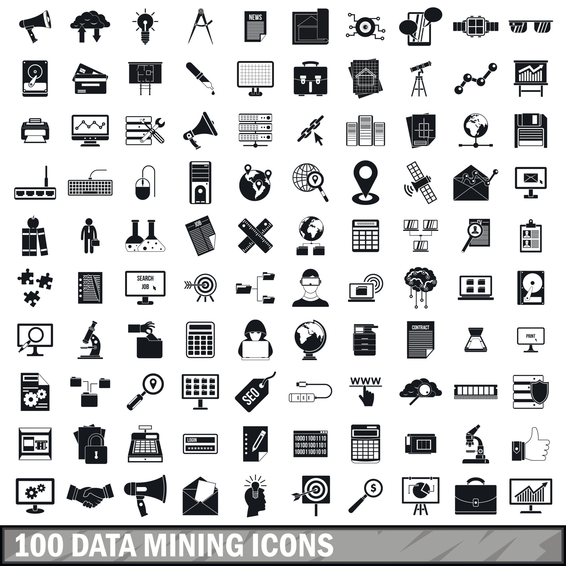 100 data mining icons set, simple style 8888009 Vector Art at Vecteezy