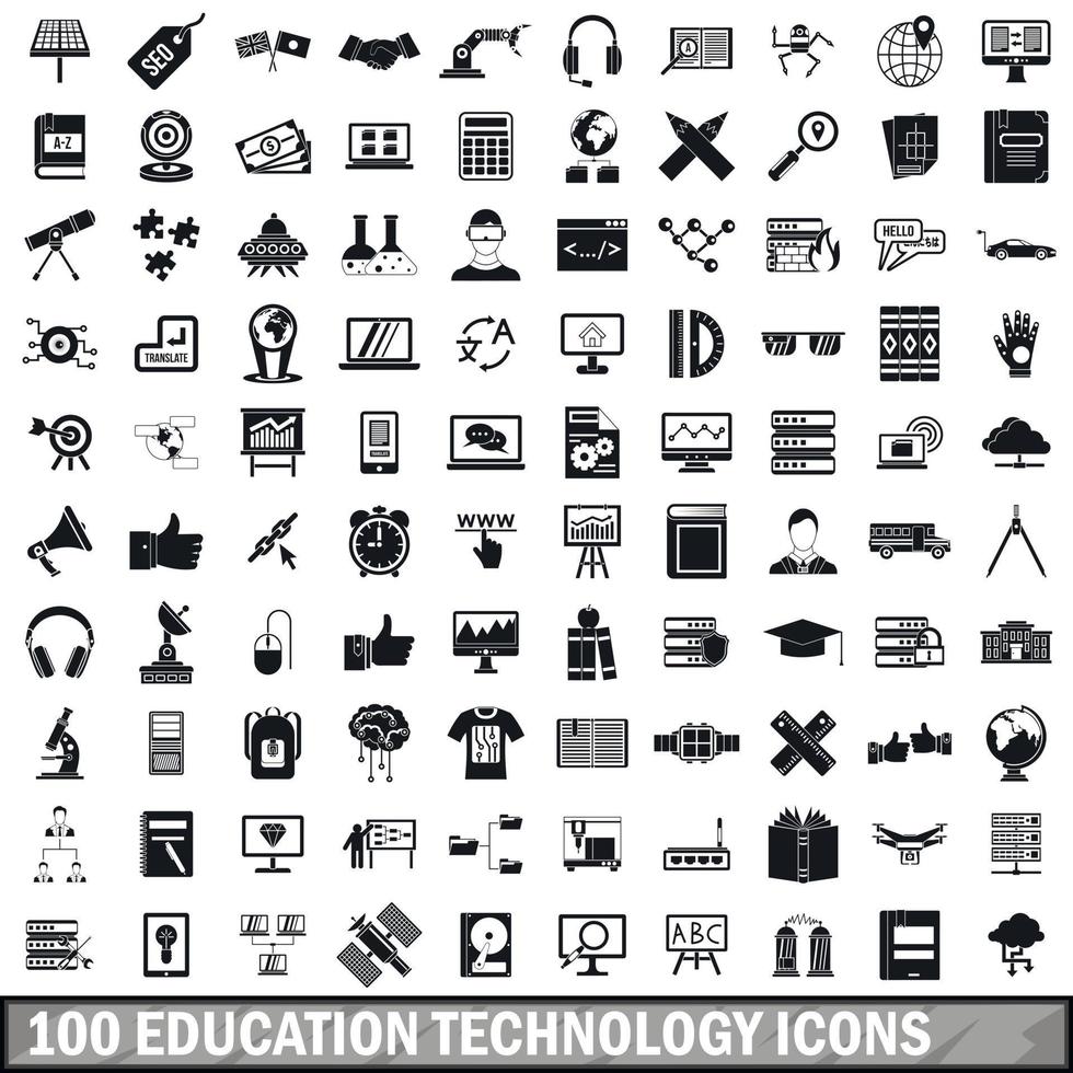 100 education technology icons set, simple style 8888015 Vector Art at ...