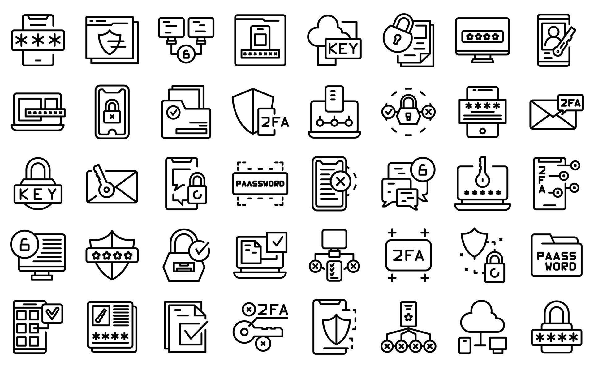 Two Factor Authentication Icons Set Outline Vector Code Certificate 8888112 Vector Art At Vecteezy