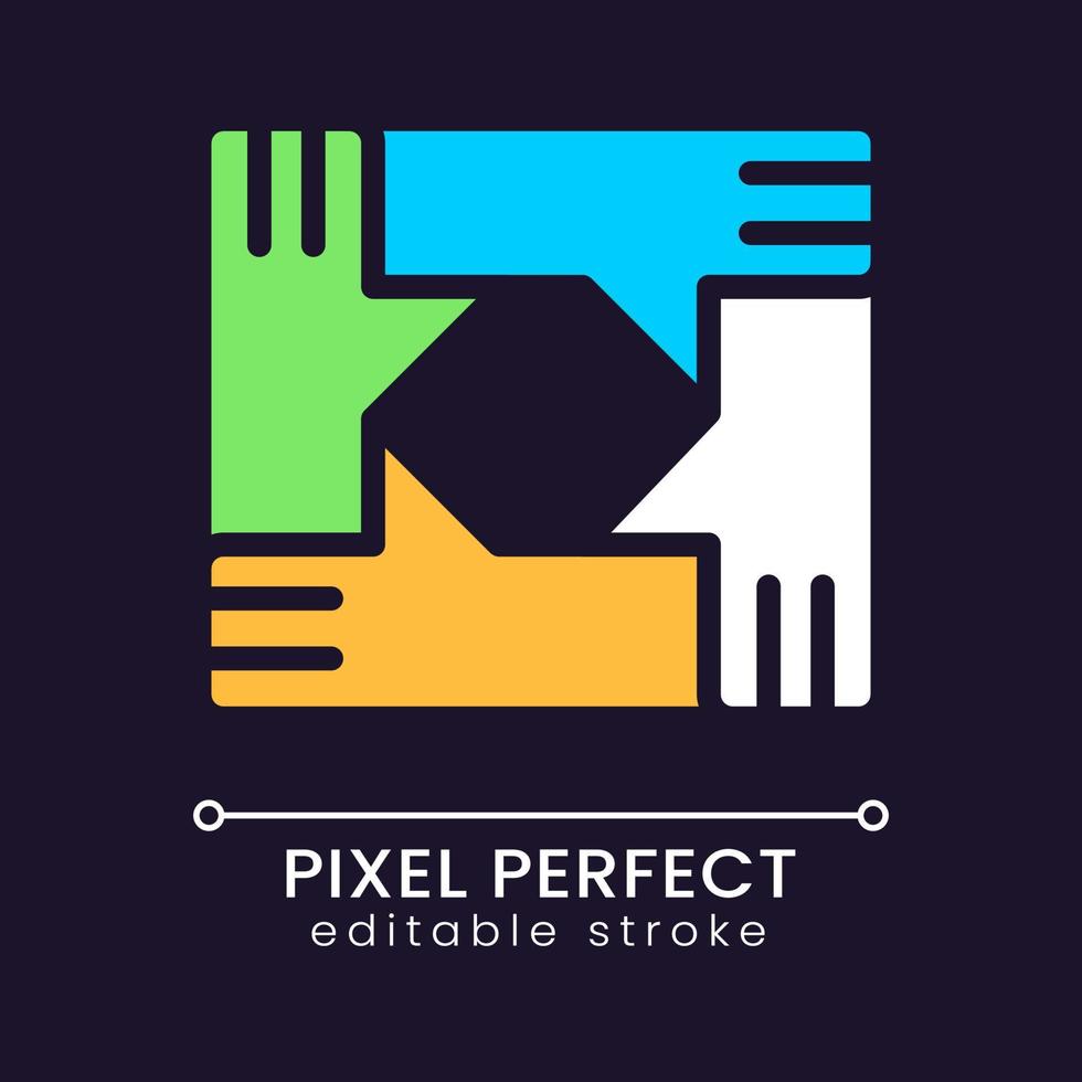 Teamwork pixel perfect RGB color icon for dark theme. People connection ... Teamwork pixel perfect RGB color icon for dark theme. People connection ...
