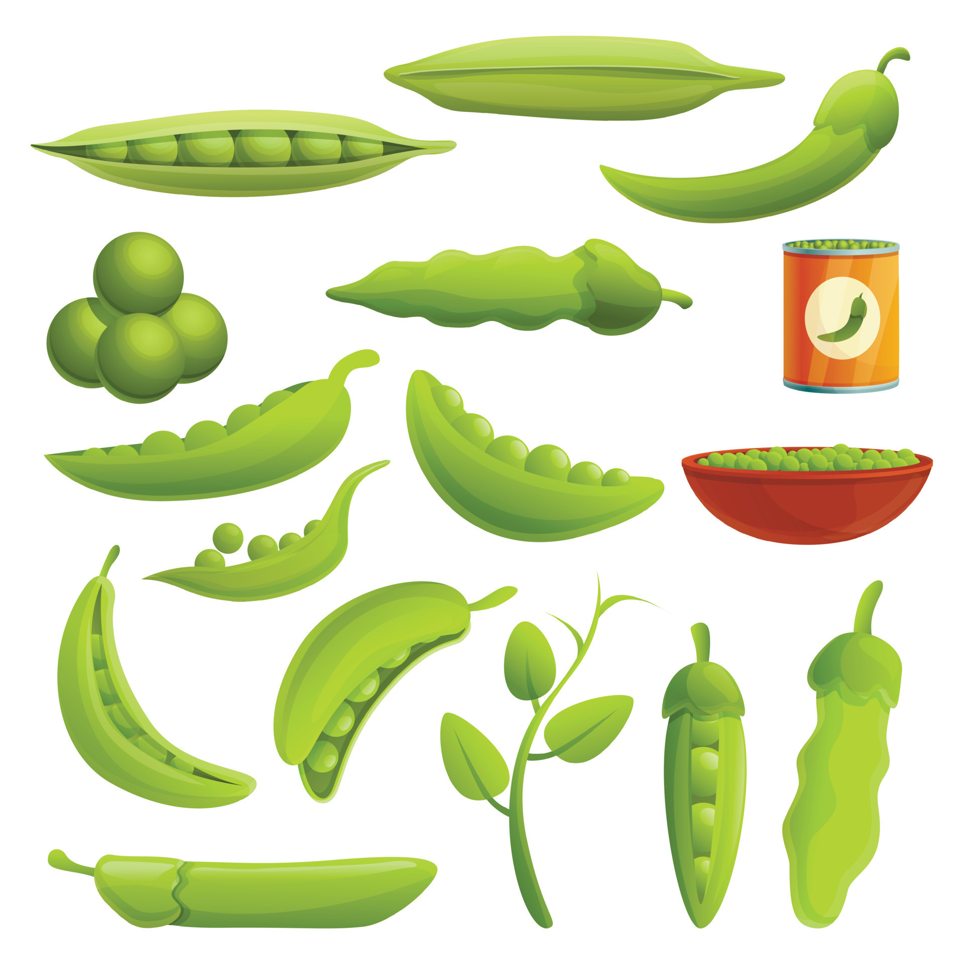 Peas icons set, cartoon style 8894439 Vector Art at Vecteezy